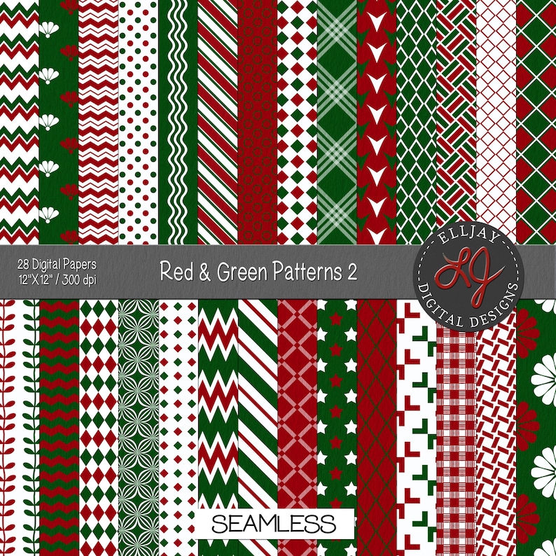 Red & Green Digital Paper W/texture. Christmas Colors. for Scrapbooks ...