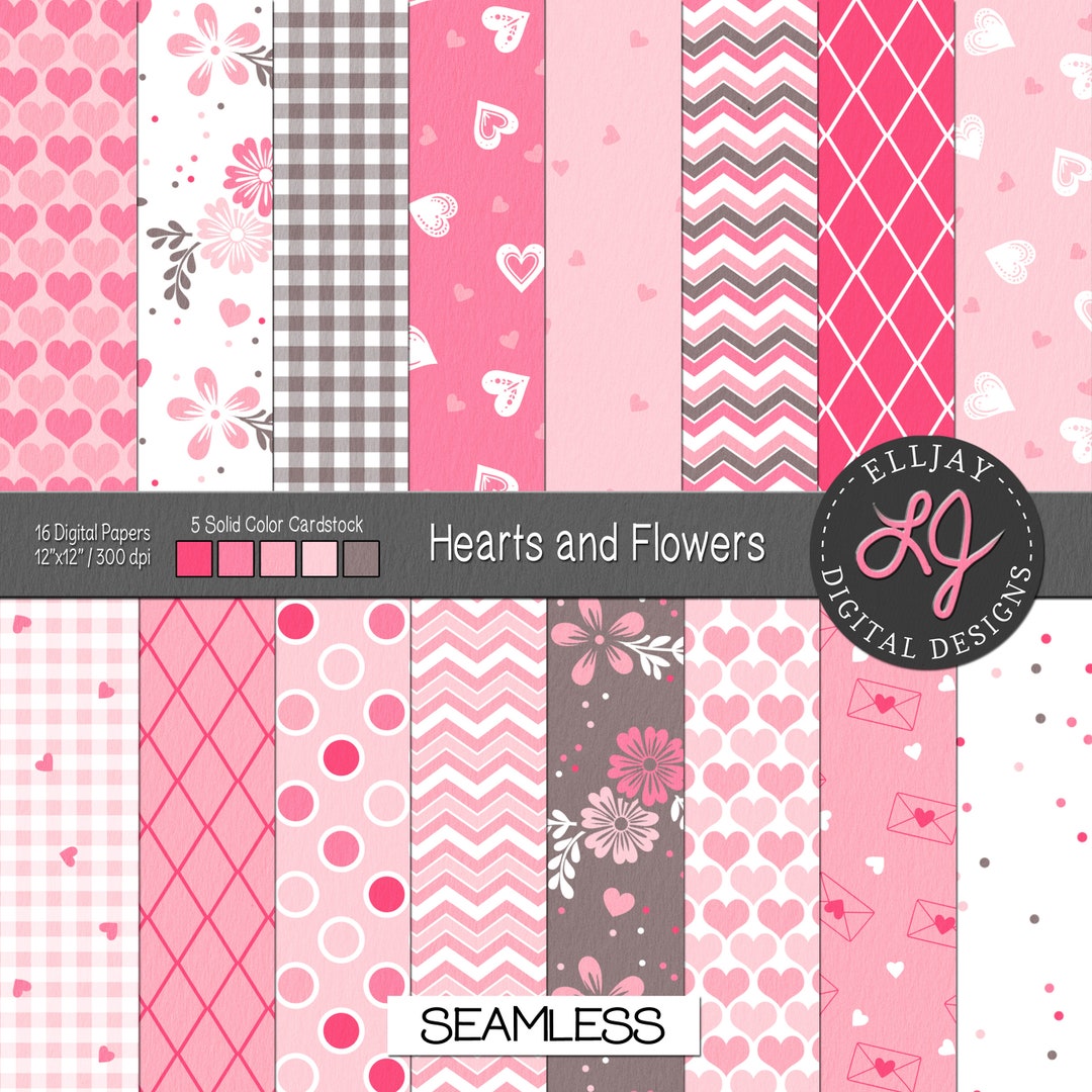 Valentine's Digital Paper Pack. Shades of Pink Valentine. Hearts and ...