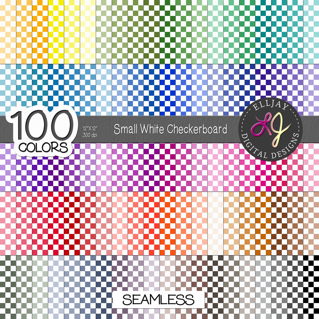 White Checkerboard Digital Paper Pack. 100 Rainbow Colors. Printable ...