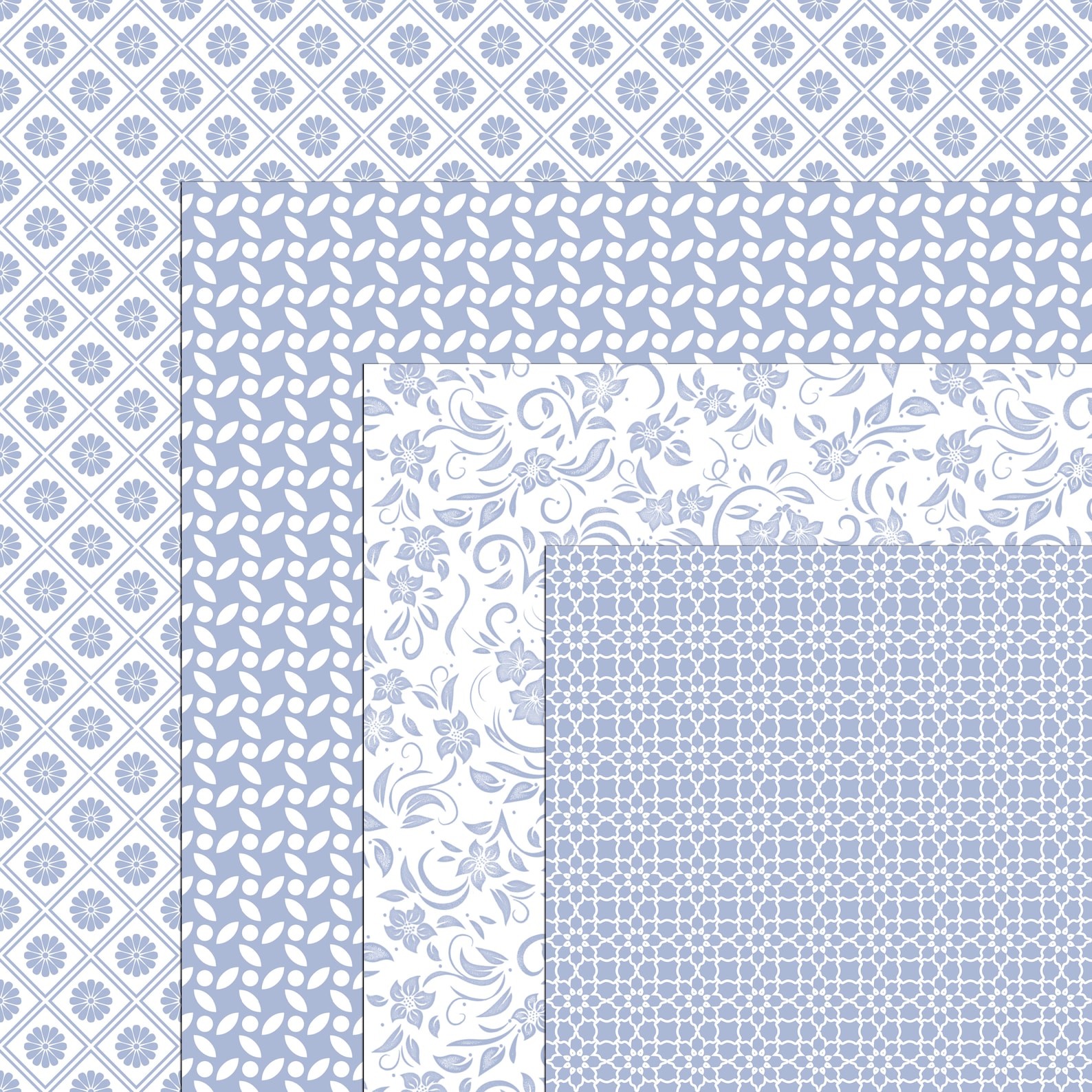 Light Blue & White Floral Digital Paper Pack. 32 Light Blue White ...