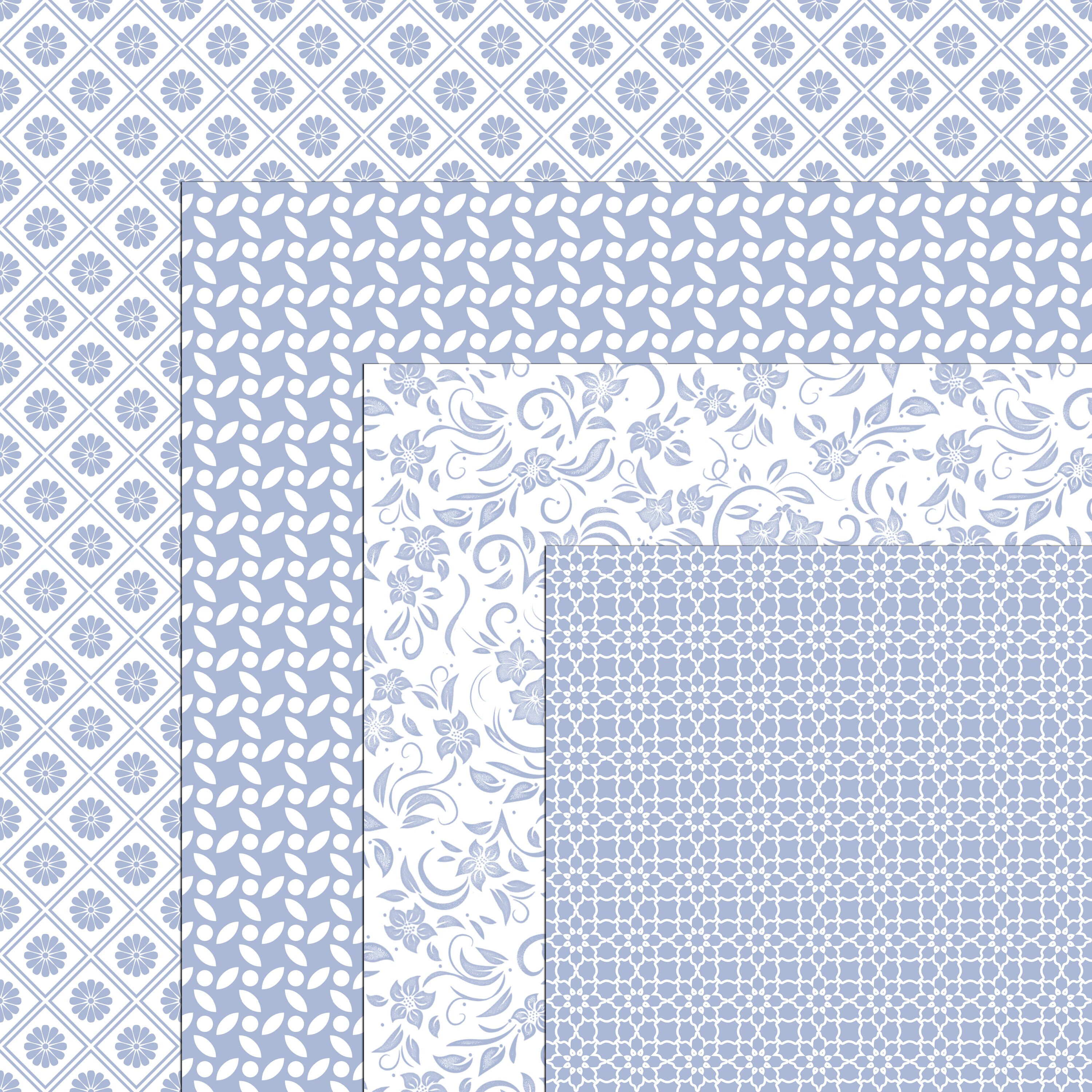 Light Blue & White Floral Digital Paper Pack. 32 Light Blue White ...