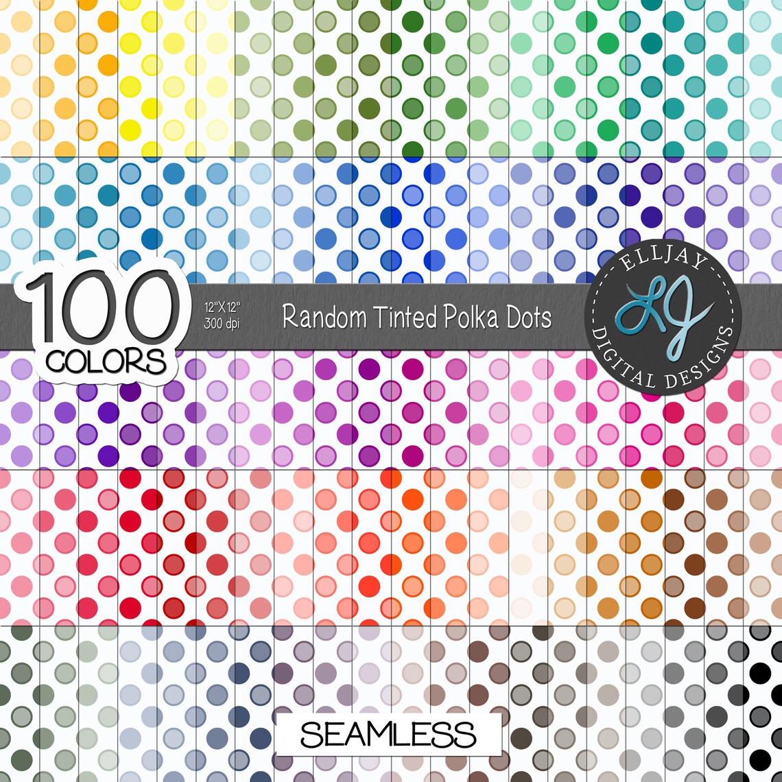 Tinted Polka Dots Digital Paper in 100 Colors. Scrapbook Paper Pack ...