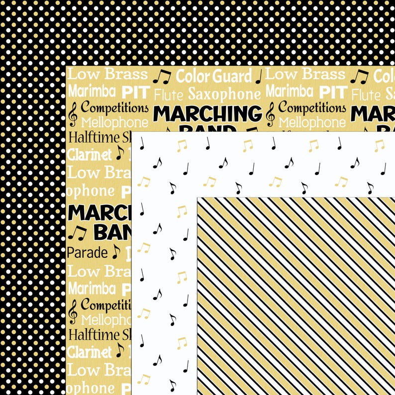 Gold Marching Band Paper Pack: Seamless Music Scrapbook (digital ...