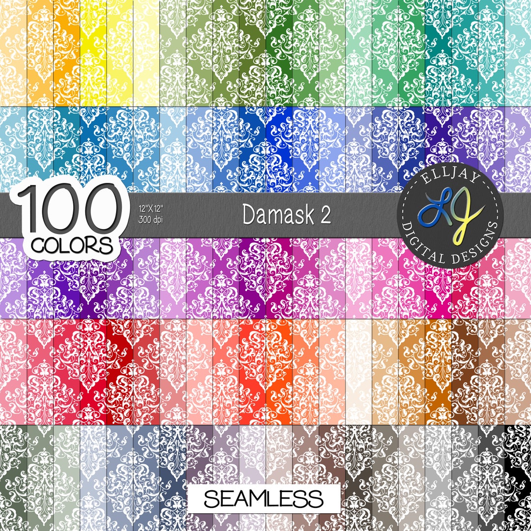Damask Digital Paper Pack. 100 Rainbow Colors. Seamless Patterns ...