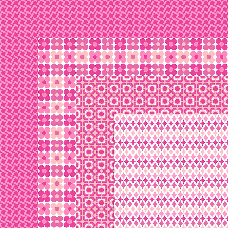 Pink Retro Digital Paper Pack. Retro Patterns in Shades of Pink. Pink ...