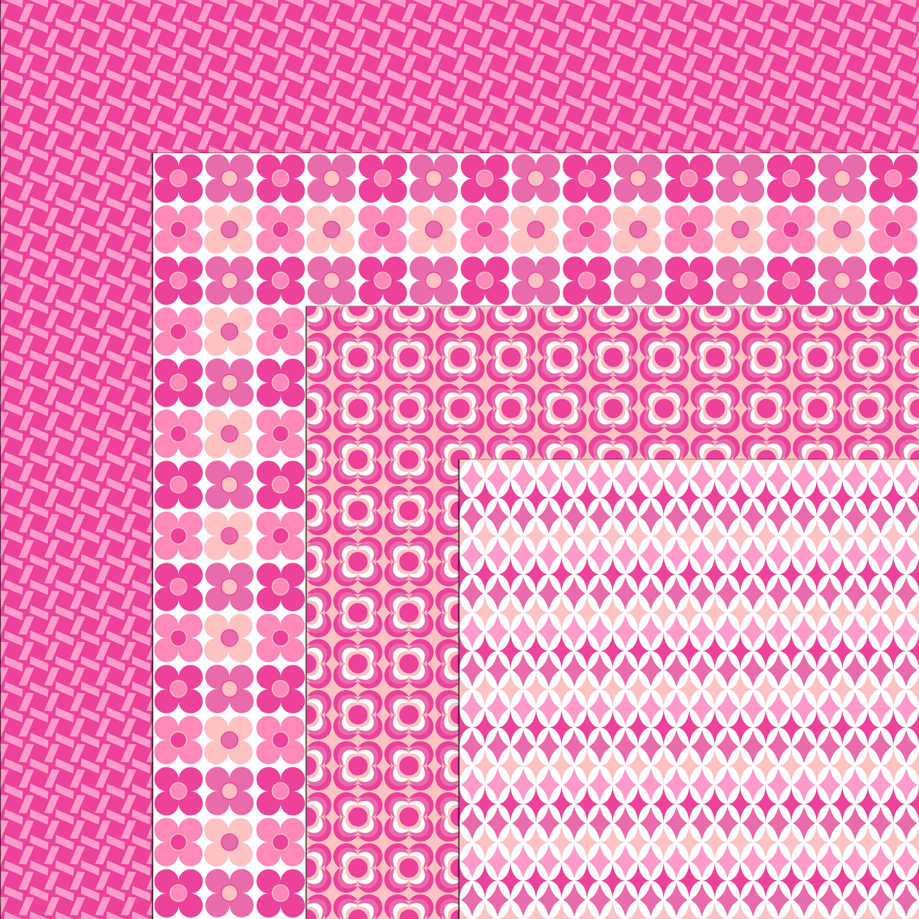 Pink Retro Digital Paper Pack. Retro Patterns in Shades of Pink. Pink ...