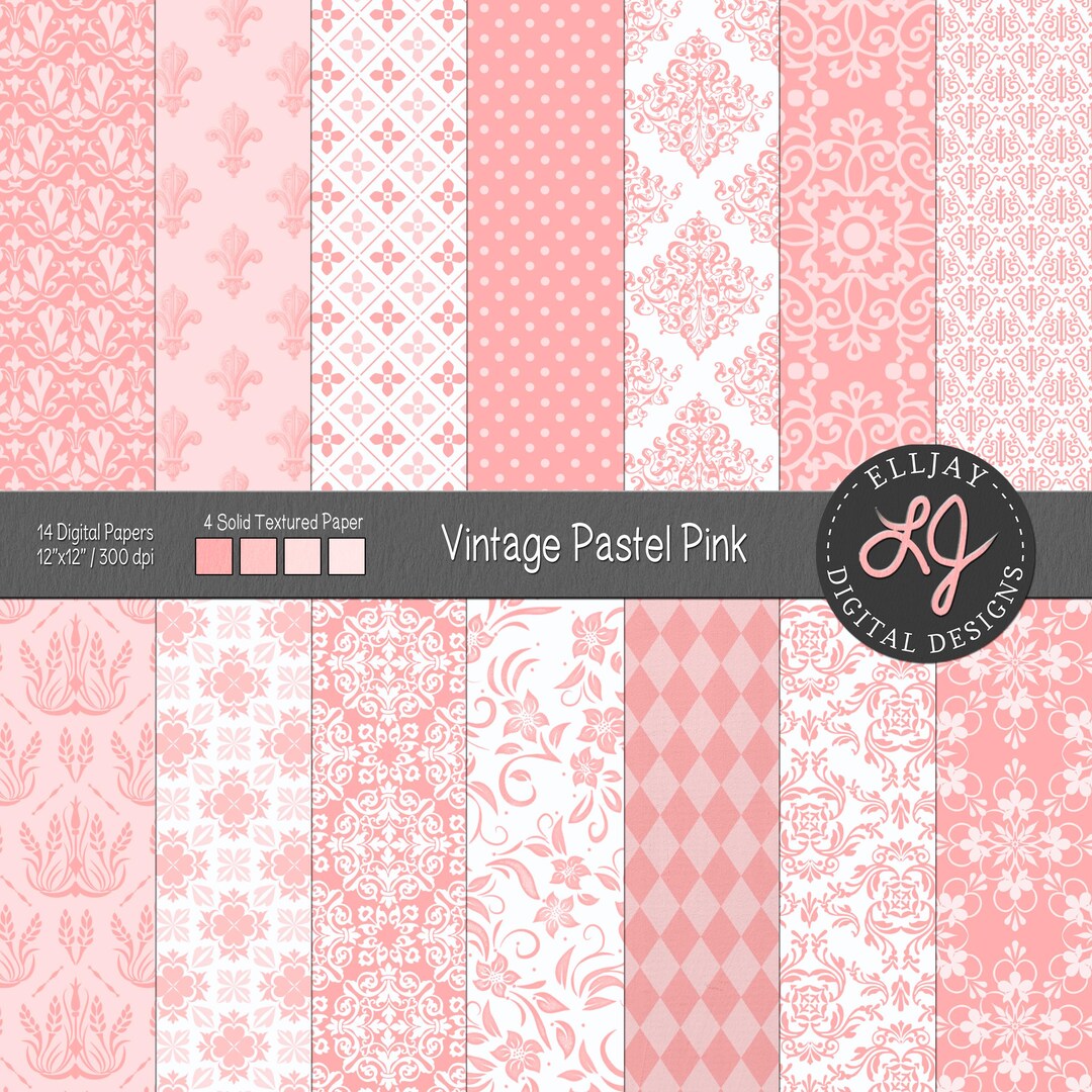 Pastel Pink Damask Digital Paper: Vintage Floral Patterns (digital ...
