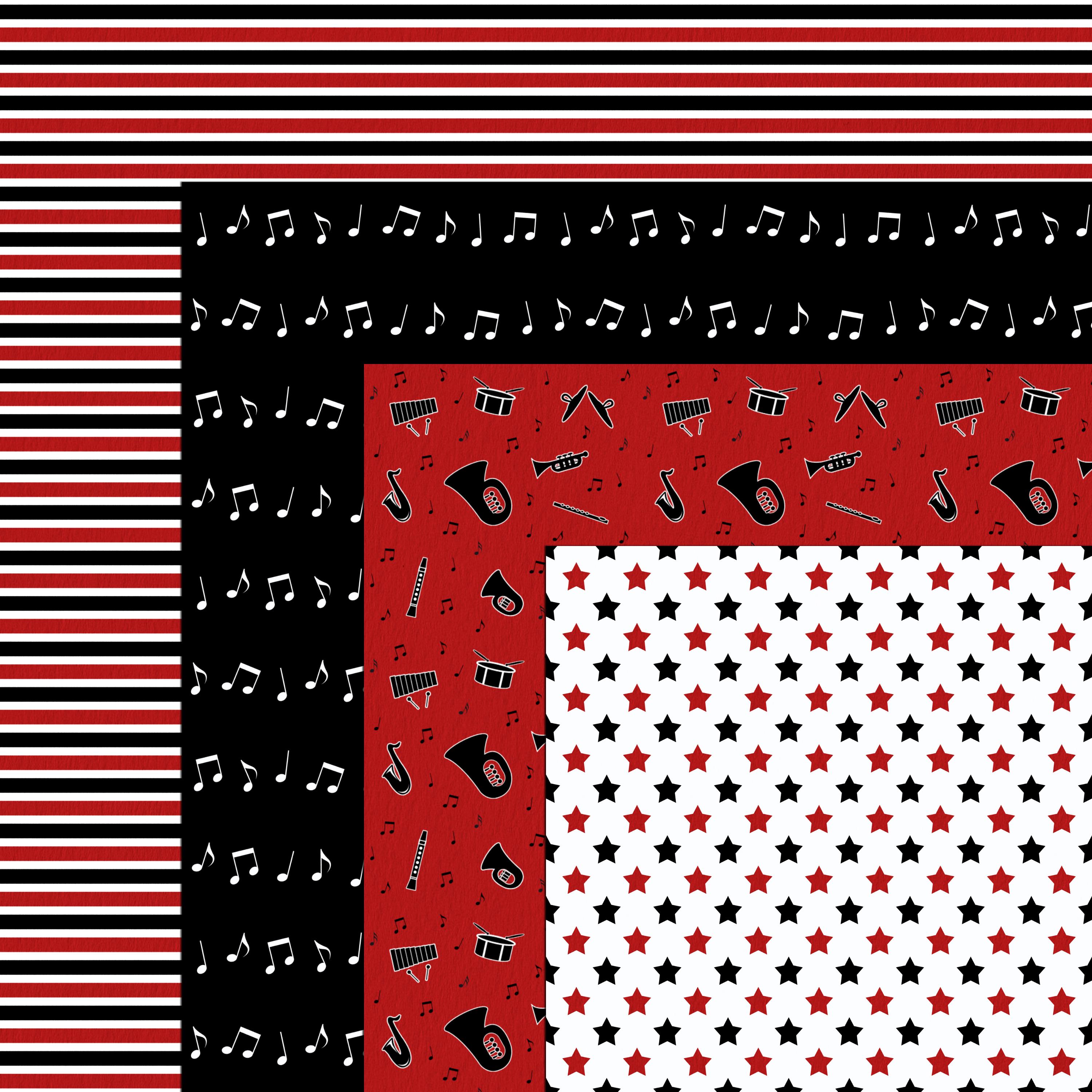 Red Marching Band Digital Paper Pack: Music Notes (12x12 Inch, 300 Dpi ...