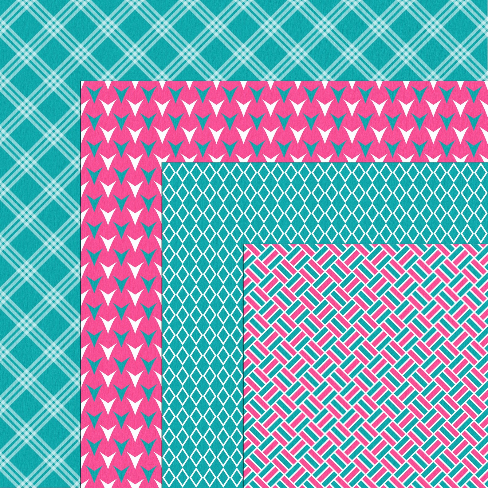 Turquoise & Pink Digital Paper Pack: Seamless Patterns (12x12", 300 Dpi ...