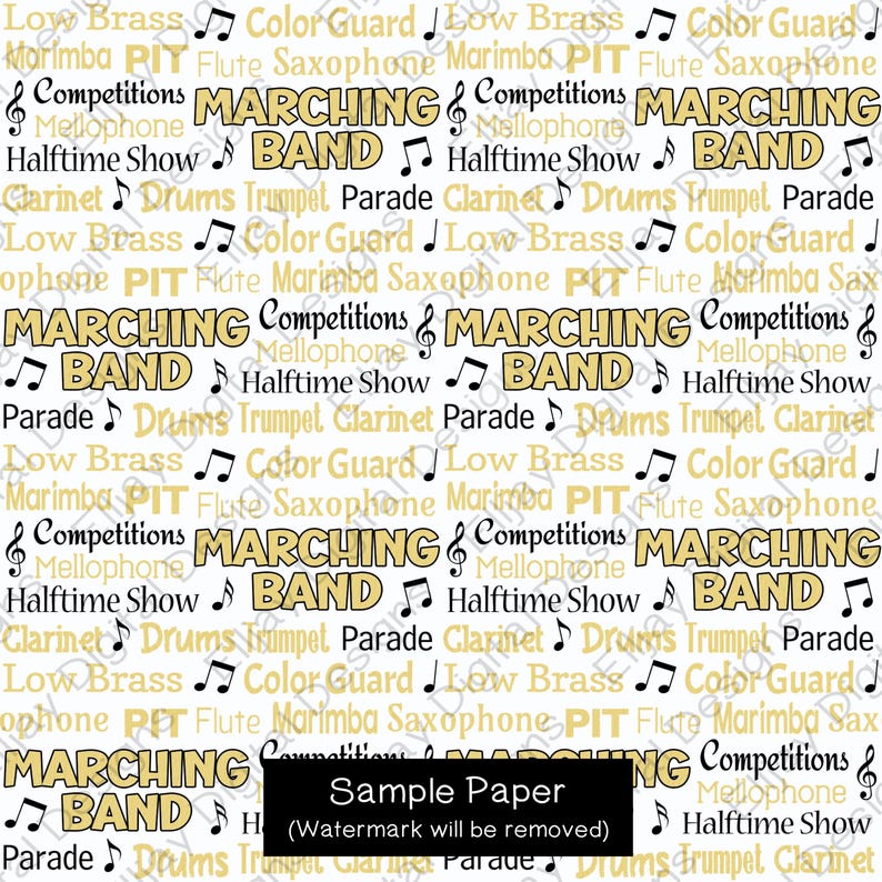 Gold Marching Band Digital Paper Pack. Seamless Band Scrapbook. Music ...