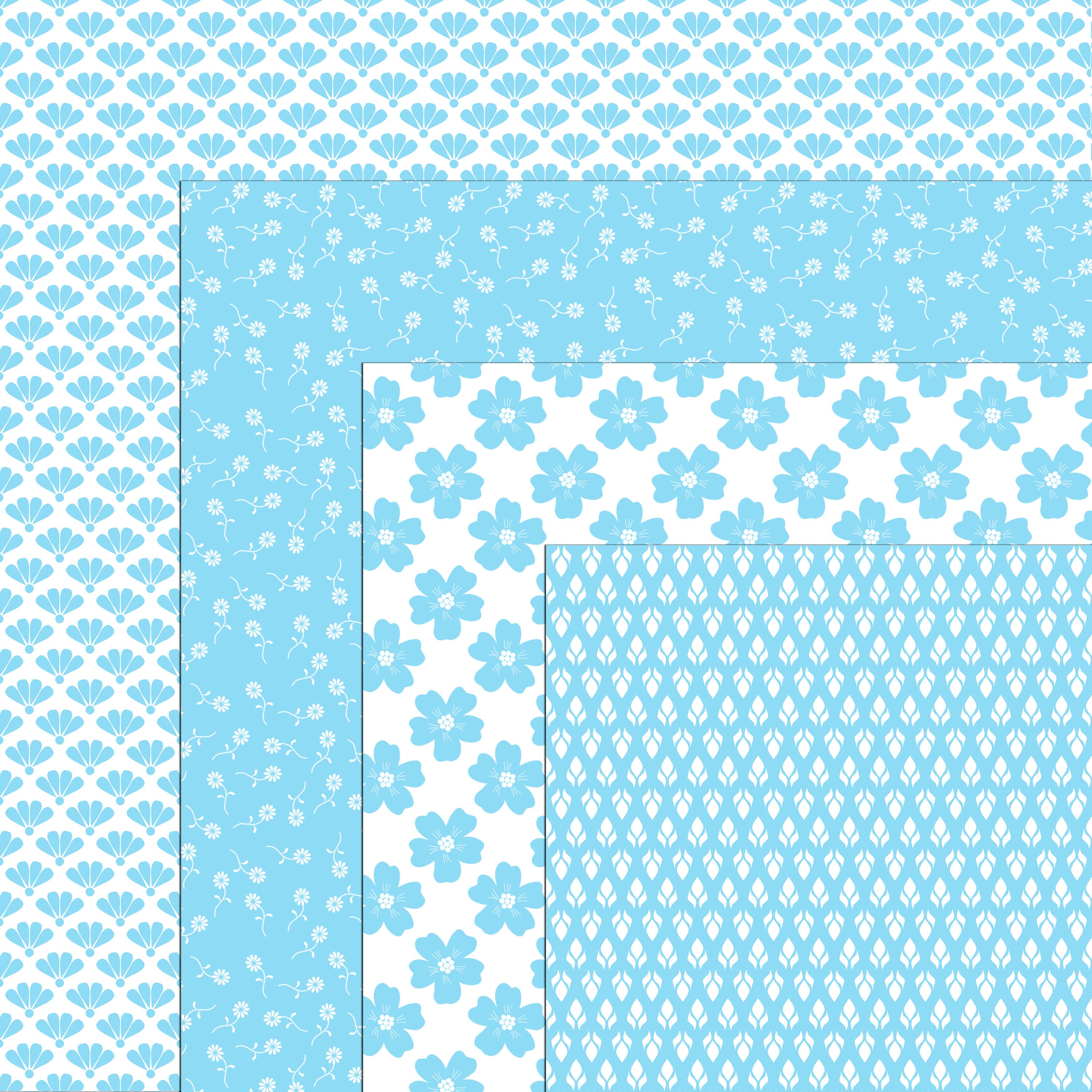 Pastel Blue Floral Digital Paper Pack: Seamless Scrapbook Patterns ...
