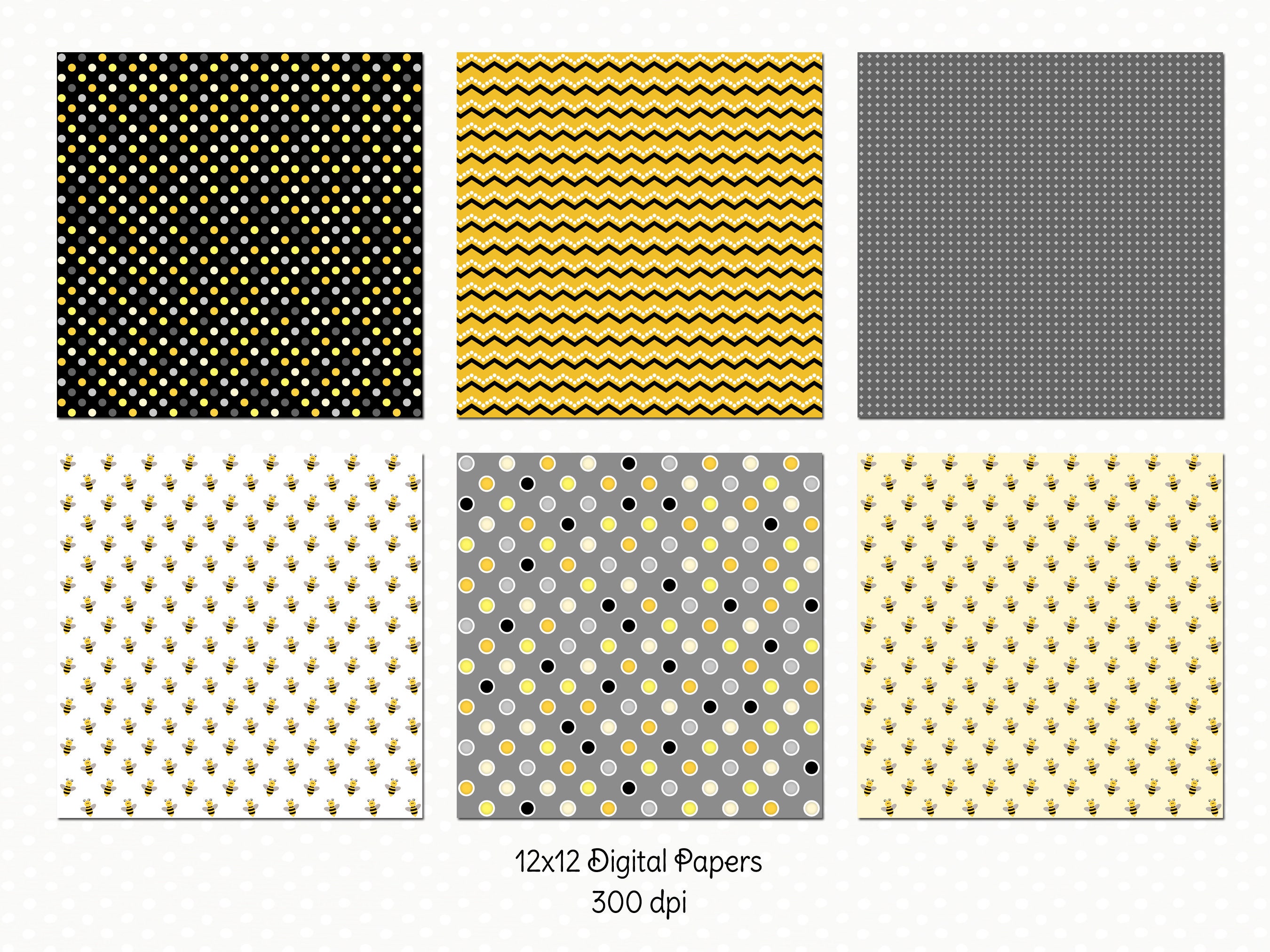 Bee Digital Papers in Yellow and Black. Bee Scrapbook Paper. Bumblebee ...