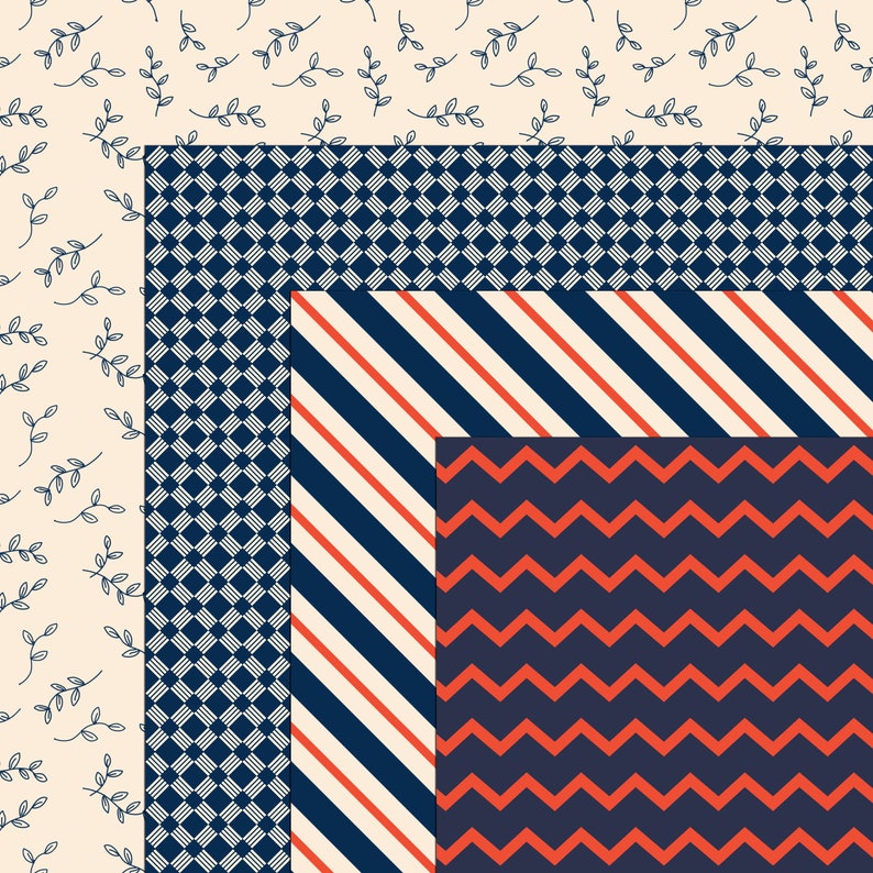 Navy Blue & Orange Digital Paper Pack. Sports Colors. Blue and Orange ...