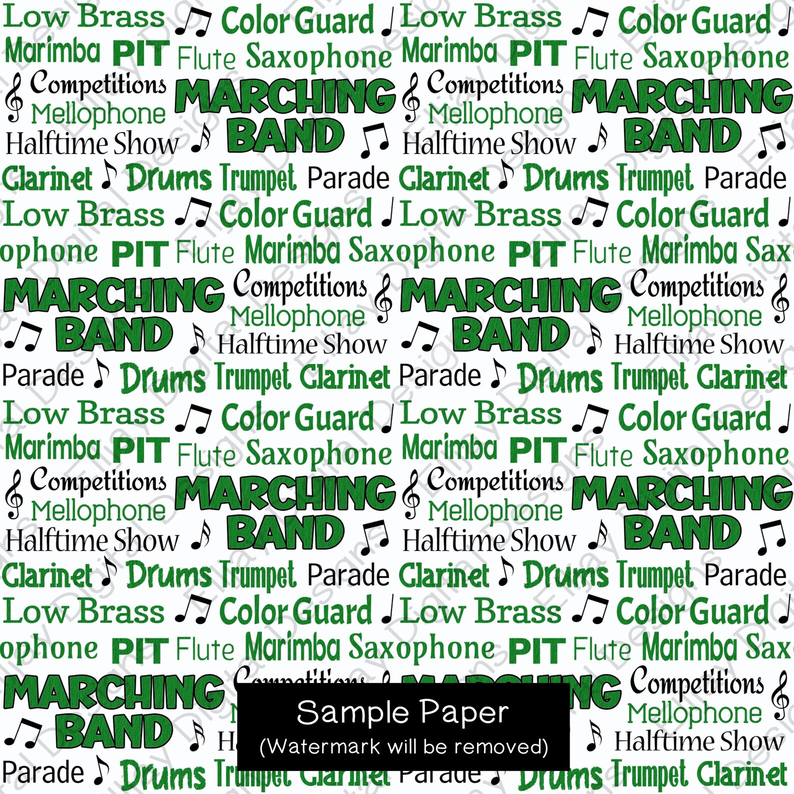 Green Marching Band Digital Paper Pack. Band Scrapbook Paper. Music ...