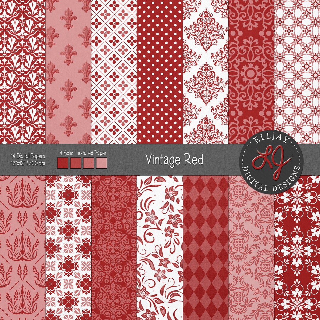 Vintage Red Digital Paper Pack. Light Grunge Textured Paper. Red ...