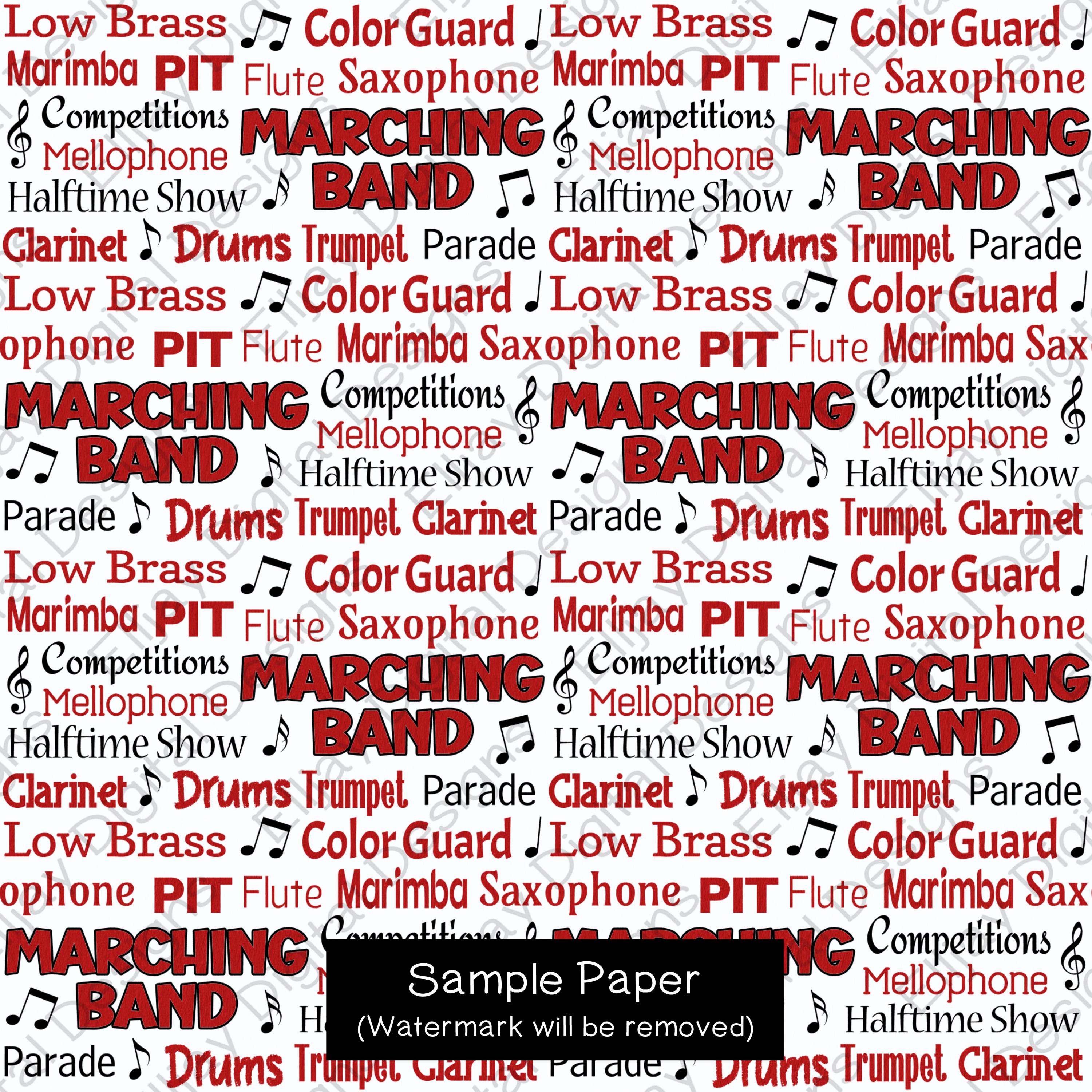 Red Marching Band Digital Paper Pack: Music Notes (12x12 Inch, 300 Dpi ...