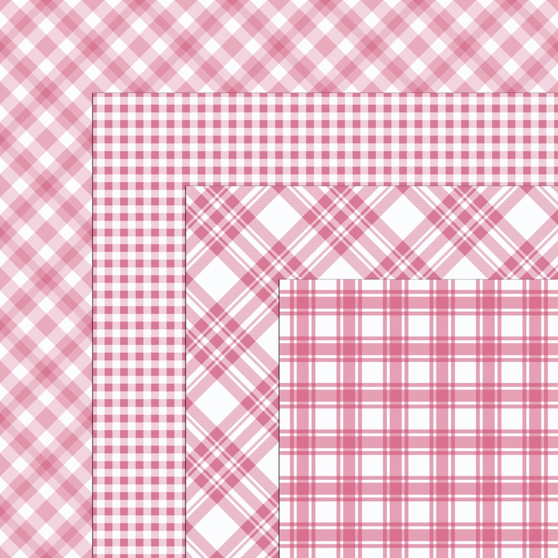 Pink Plaid Digital Paper Pack. Valentine Digital Scrapbook Paper Pack ...