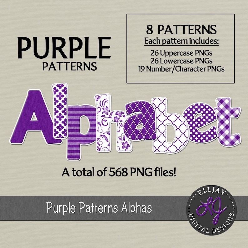 Purple Pattern Alphabet PNG Clipart: 8 Sets (digital Download) - Etsy