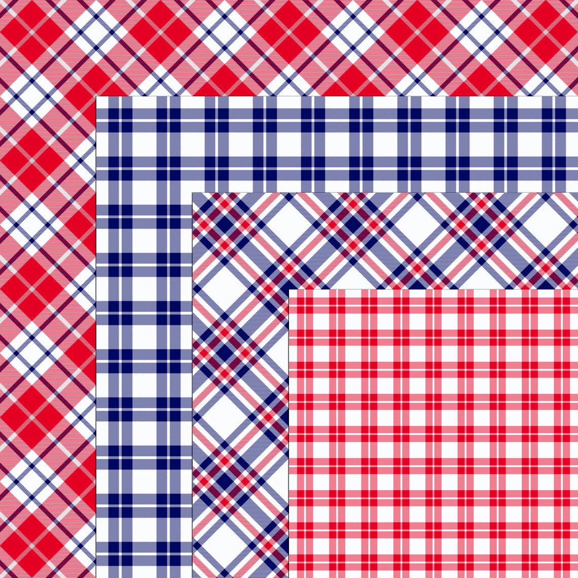 Red White Blue Plaid Digital Paper Pack. Patriotic Digital Scrapbook ...