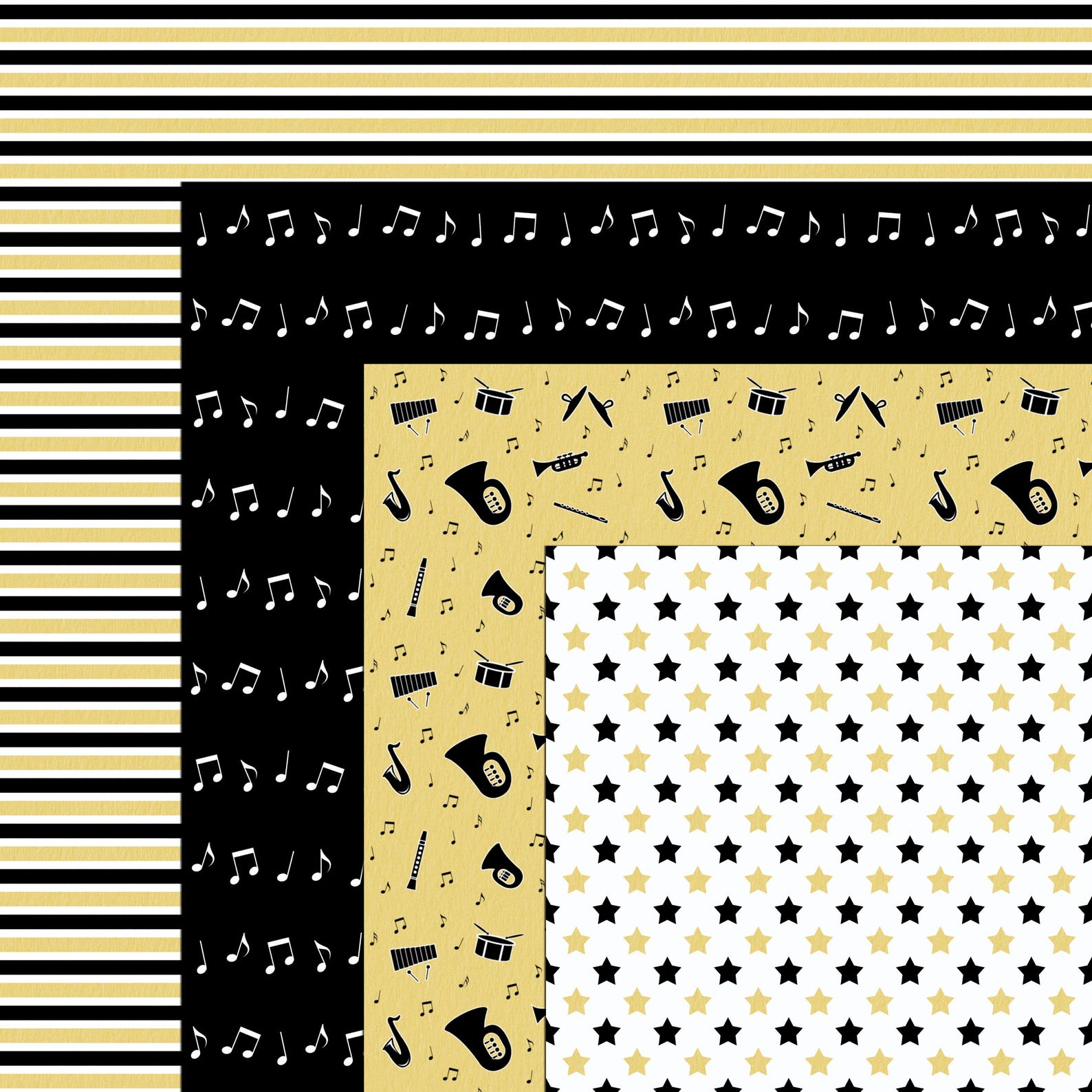 Gold Marching Band Paper Pack: Seamless Music Scrapbook (digital ...
