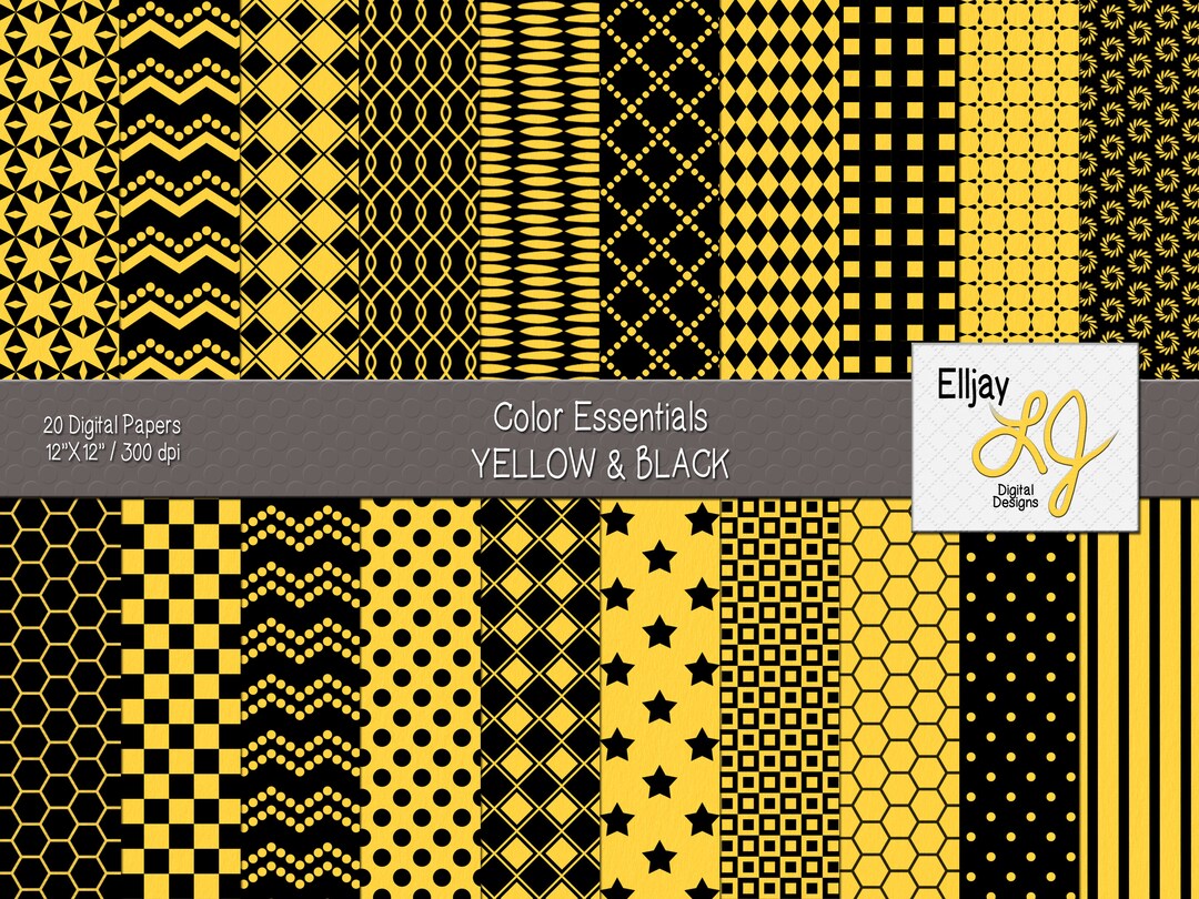 Black and Yellow Digital Paper Kit for Scrapbooking Card - Etsy
