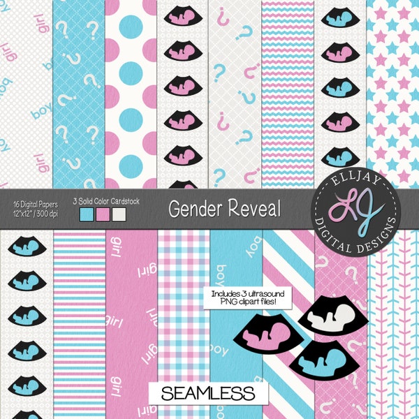 Gender Reveal Digital Paper Pack. Pink and Blue Gender Reveal - Etsy UK