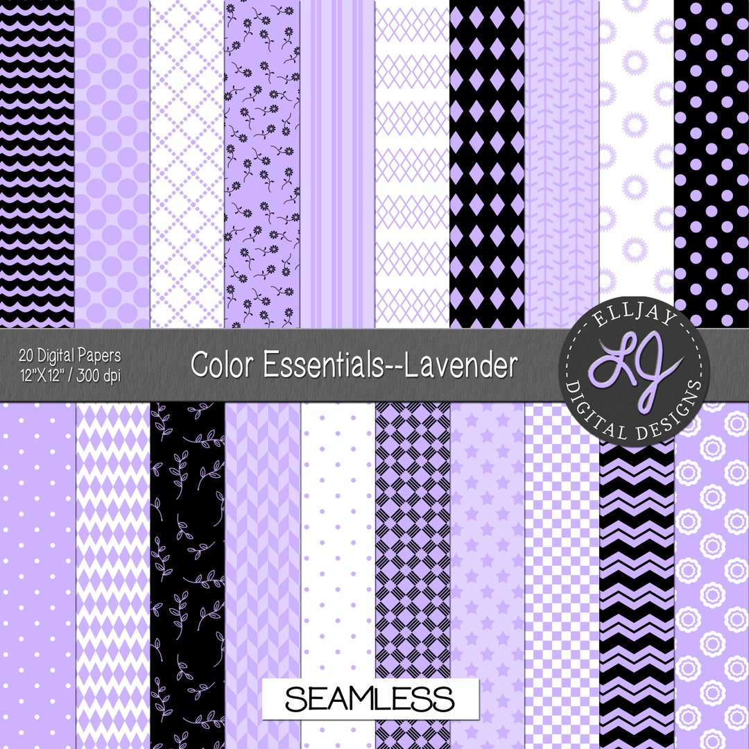 Lavender Seamless Digital Paper Pack: Floral, Polka Dot, Chevron ...