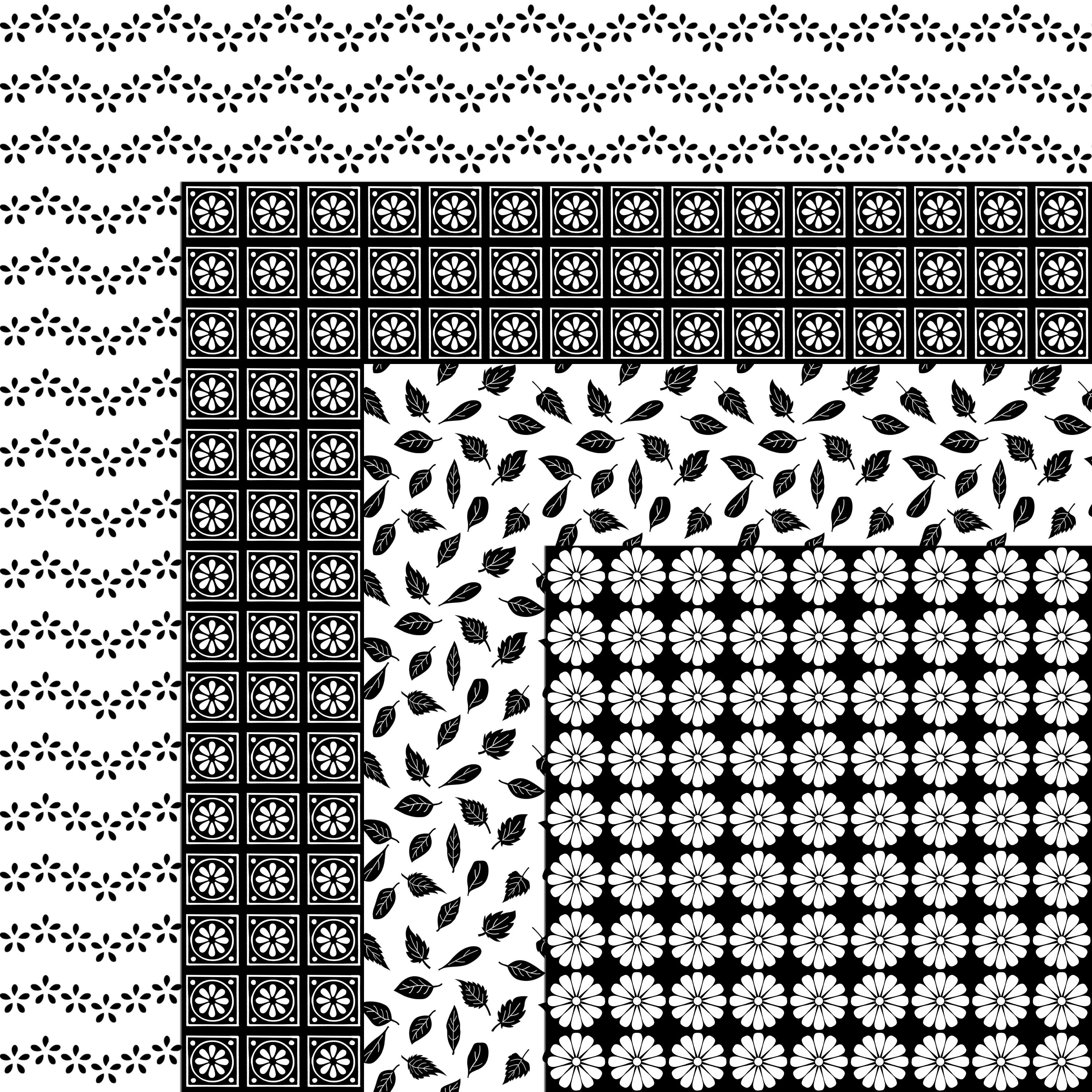 Black & White Floral Digital Paper Pack. 32 Black and White Patterns ...
