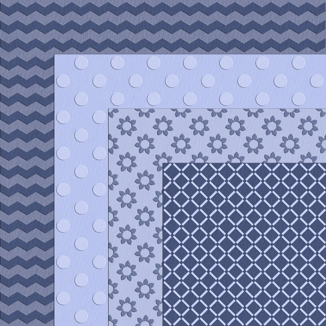 Embossed Periwinkle Digital Paper: Floral, Chevron, Polka Dot (digital ...