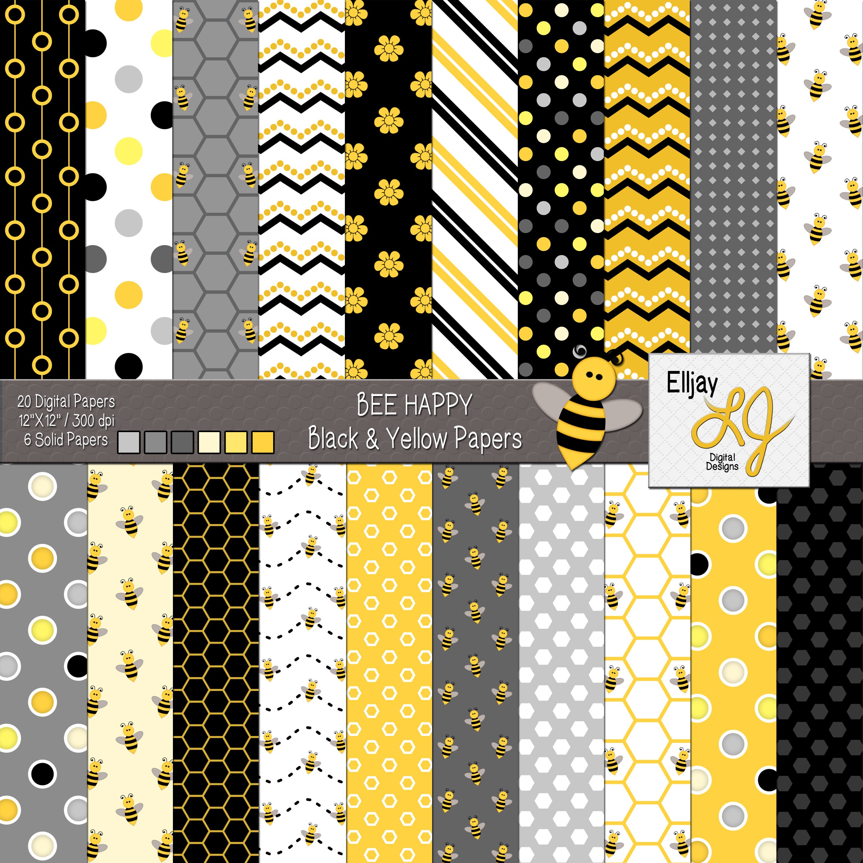 Bee Digital Papers in Yellow and Black. Can Be Used for - Etsy