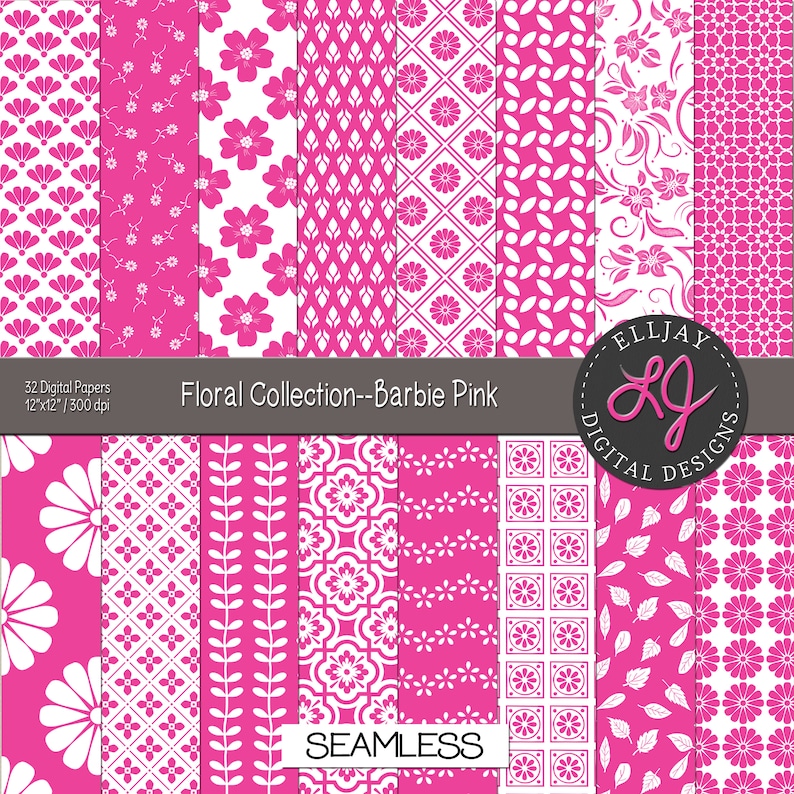 Pink Floral Digital Paper Pack: Seamless Scrapbook Patterns (digital ...