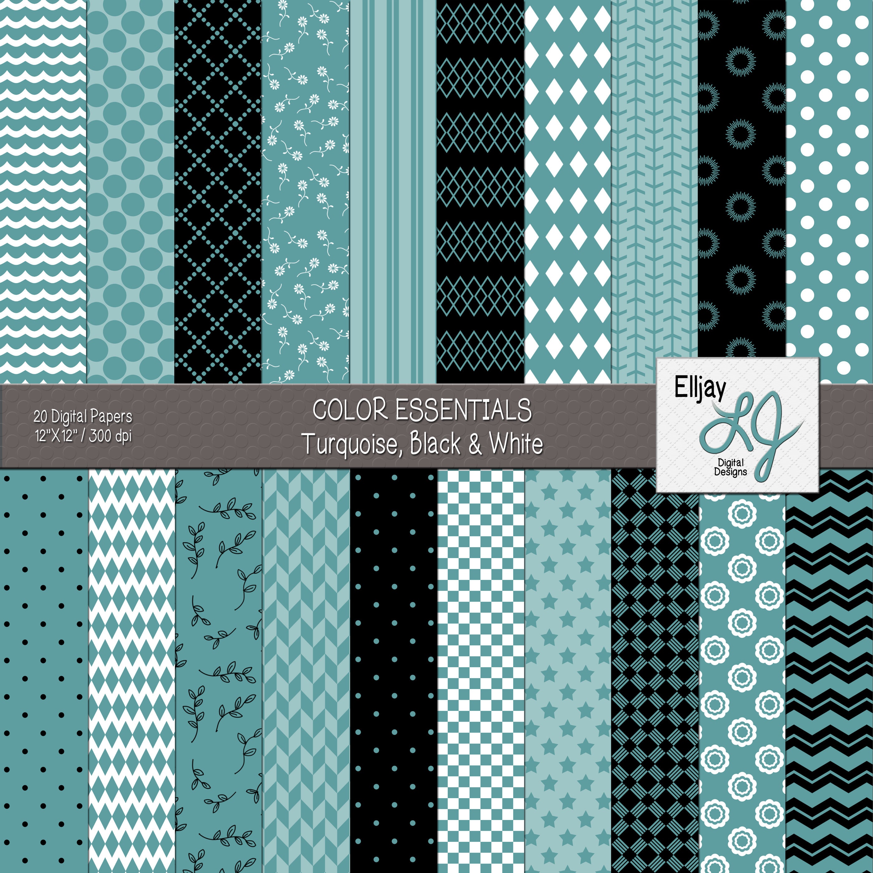Black White Turquoise Chevron Pattern