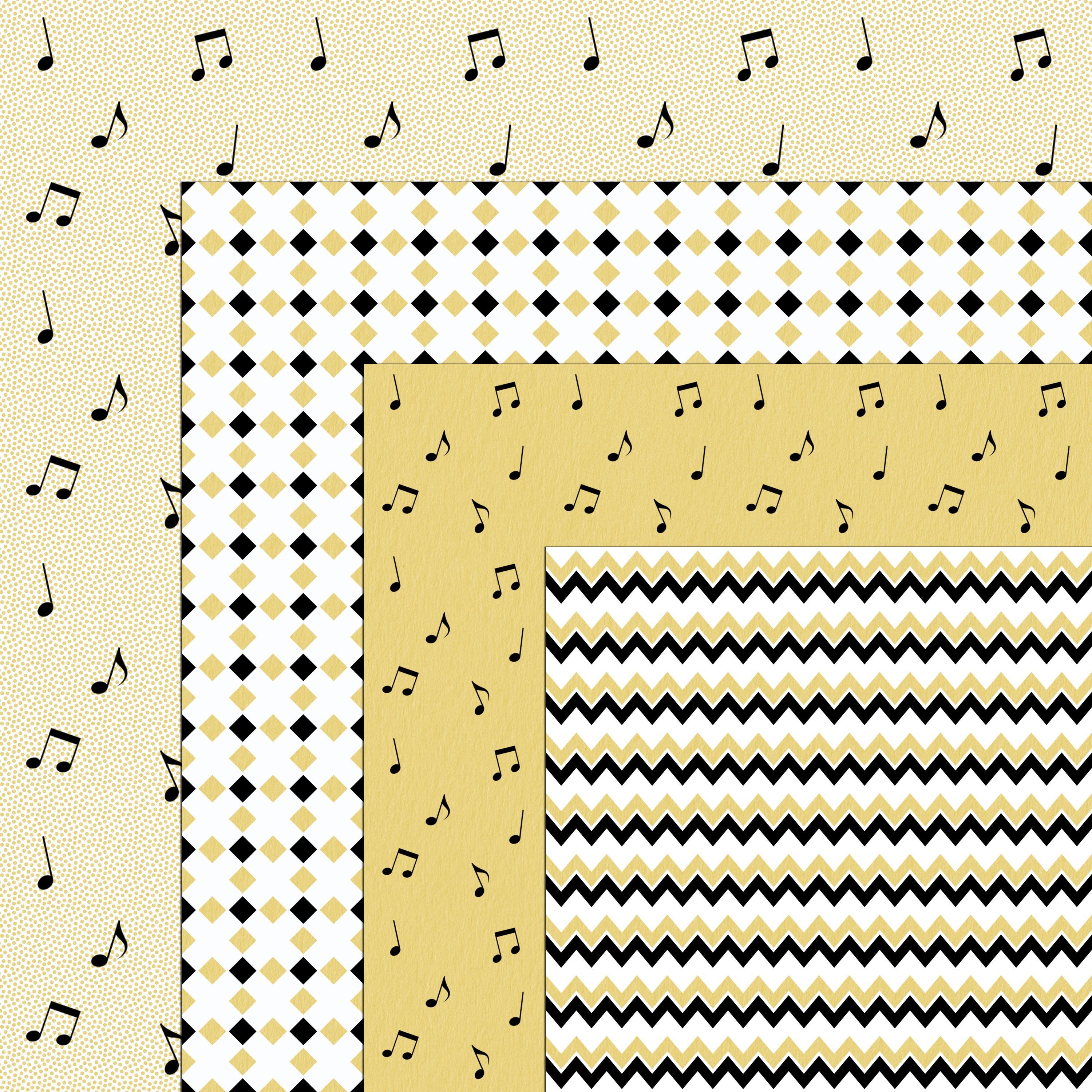 Gold Marching Band Paper Pack: Seamless Music Scrapbook (digital ...