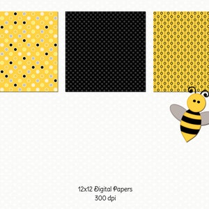 Bee Digital Papers in Yellow and Black. Bee Scrapbook Paper. Bumblebee ...