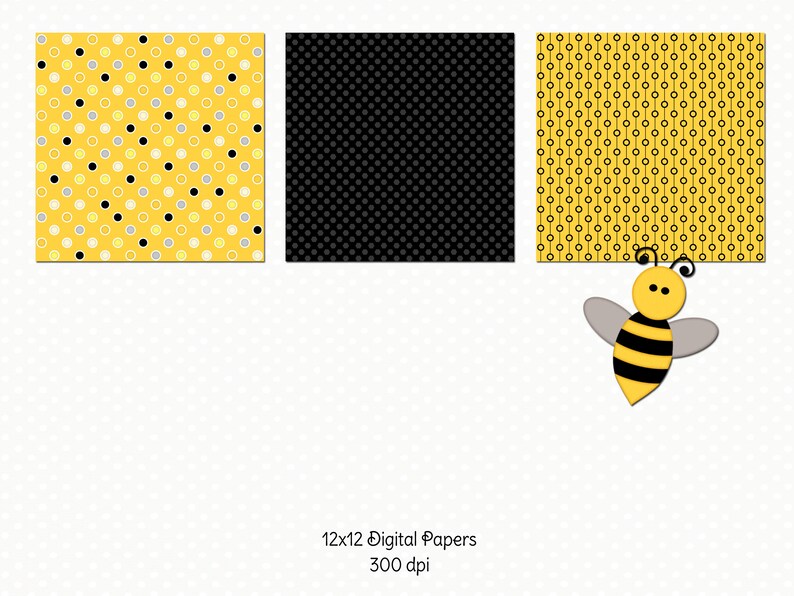Bee Digital Papers in Yellow and Black. Bee Scrapbook Paper. Bumblebee ...