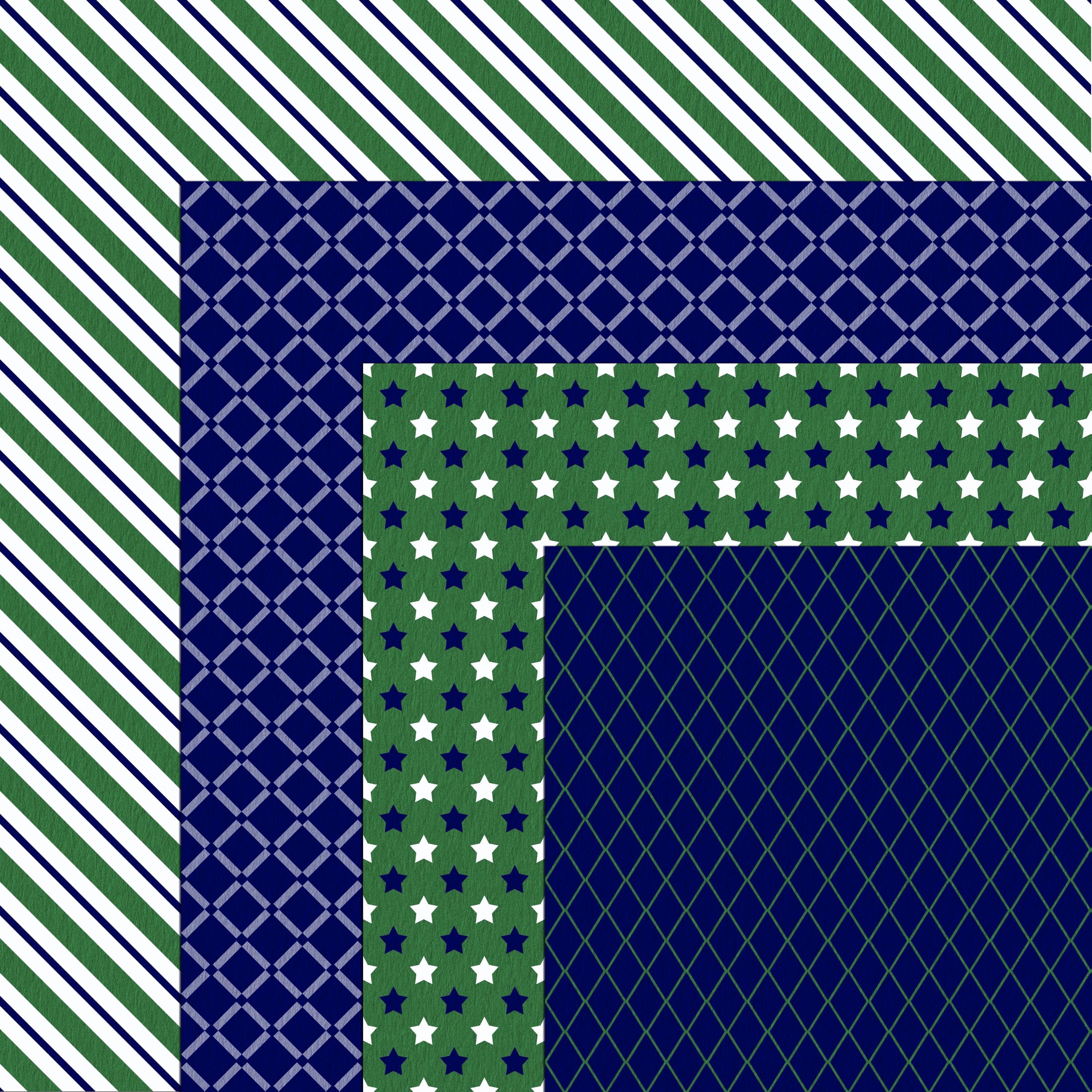 Green & Navy Blue Digital Paper Pack: Chevron, Stars, Stripes (digital ...