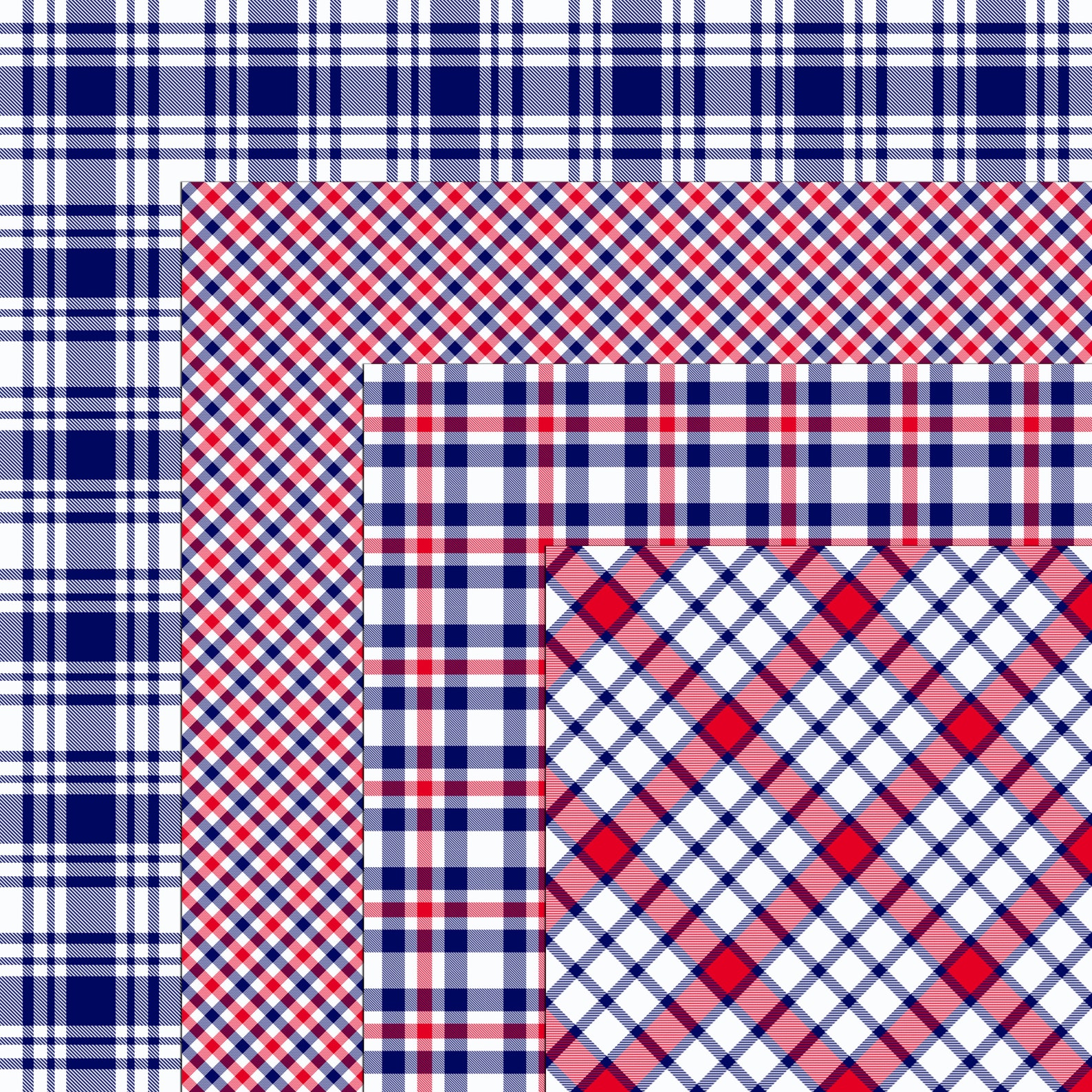 Red White Blue Plaid Digital Paper Pack. Patriotic Digital Scrapbook ...