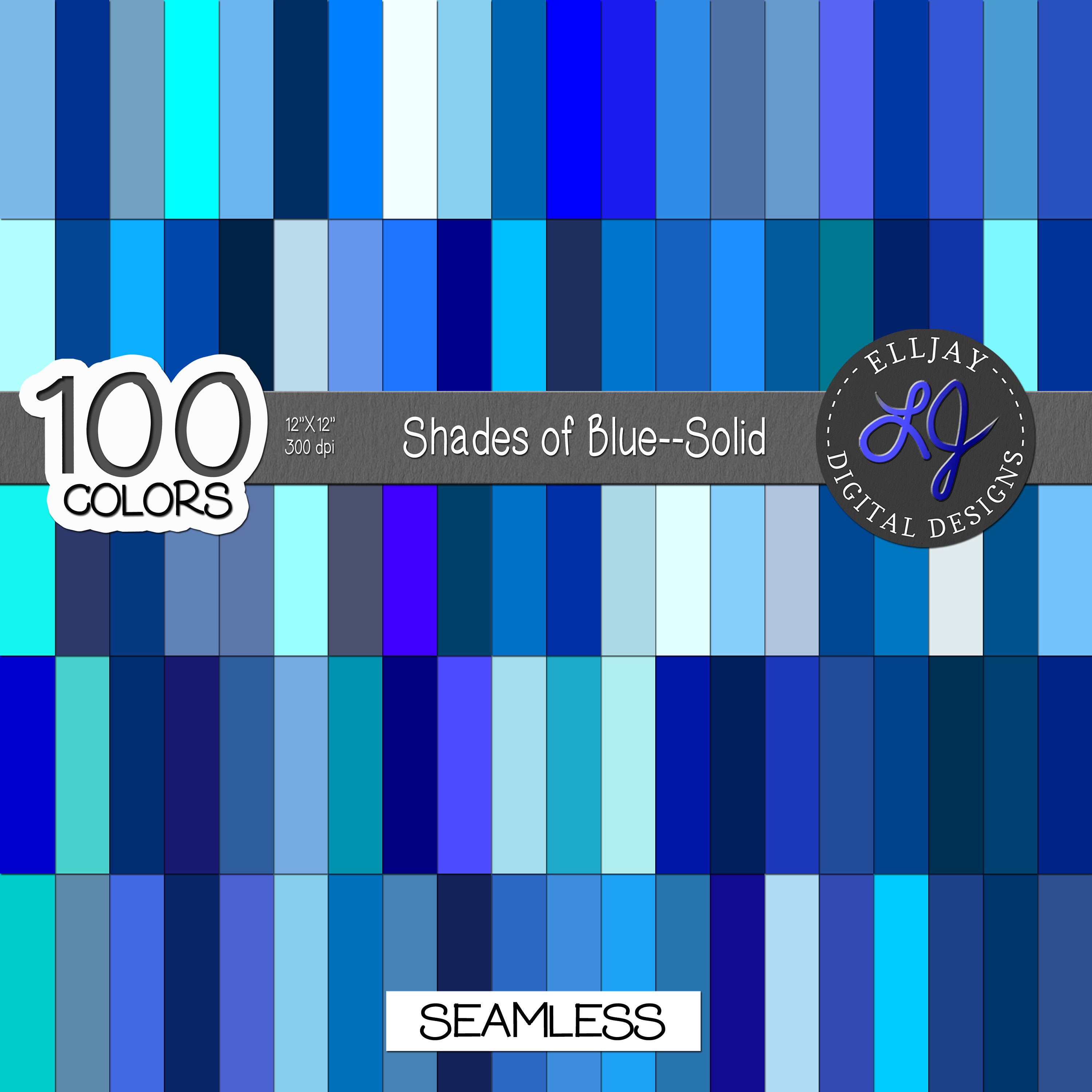 Blue Digital Paper: 100 Solid Shades, Scrapbook Backgrounds (digital ...