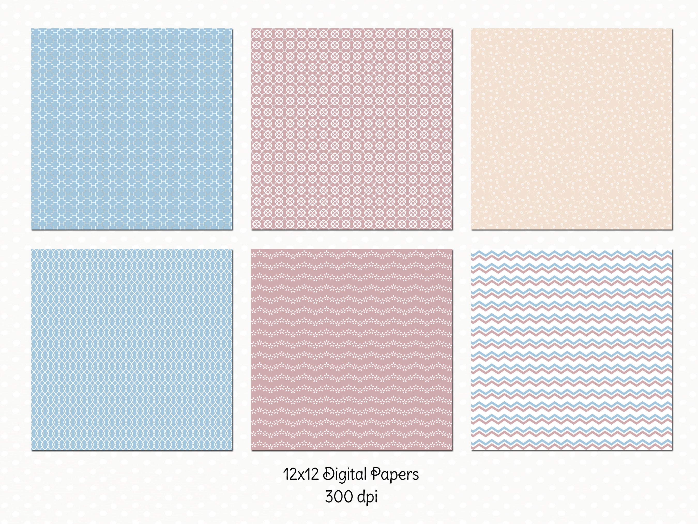 Dusty Rose & Dusty Blue Digital Paper Kit. Good for Weddings, Cards ...