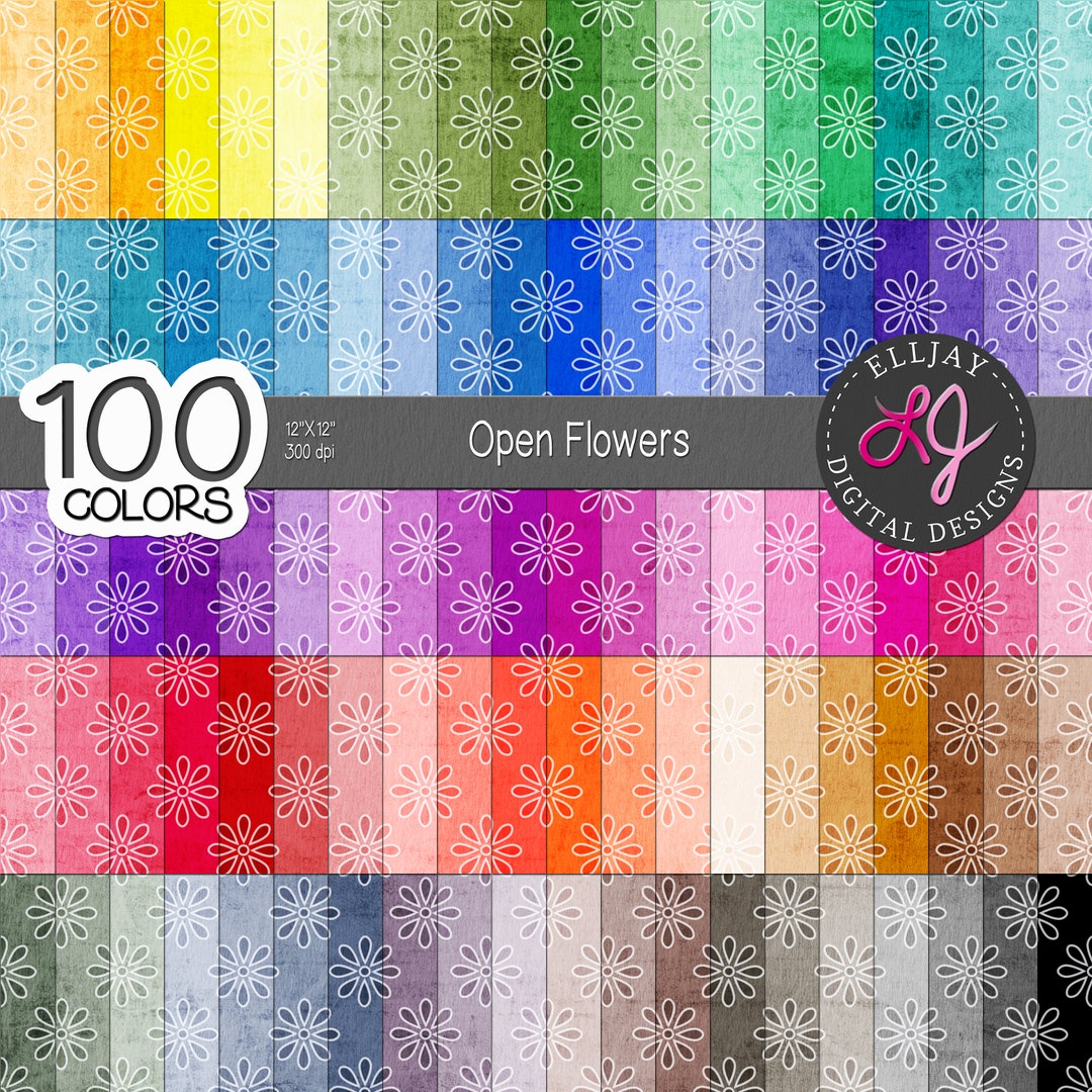 Open Flowers Patterned Digital Paper. Floral Pattern. 100 Color Pattern ...