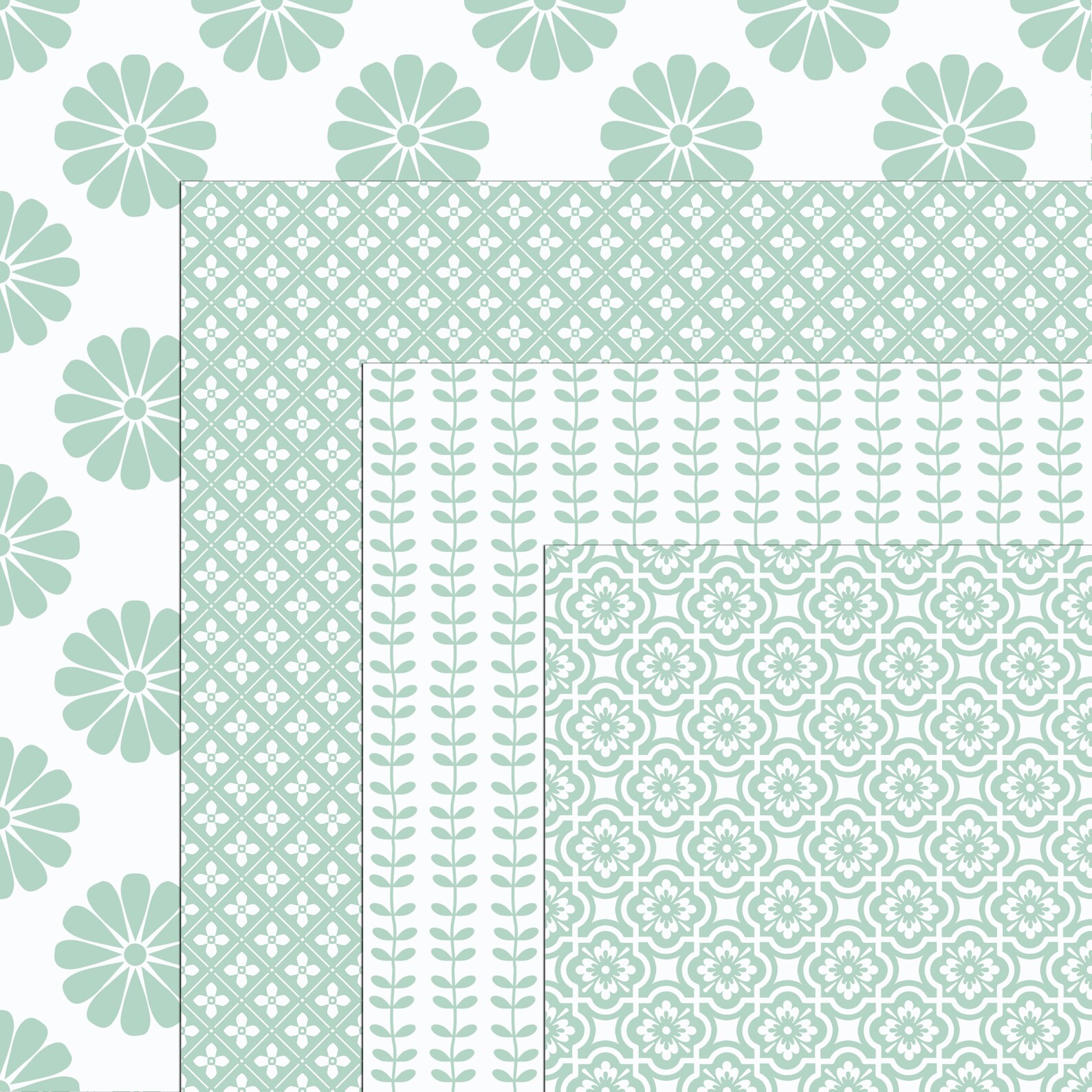 Mint Green Floral Digital Paper Pack. Seamless Mint Scrapbook. 32 Green ...
