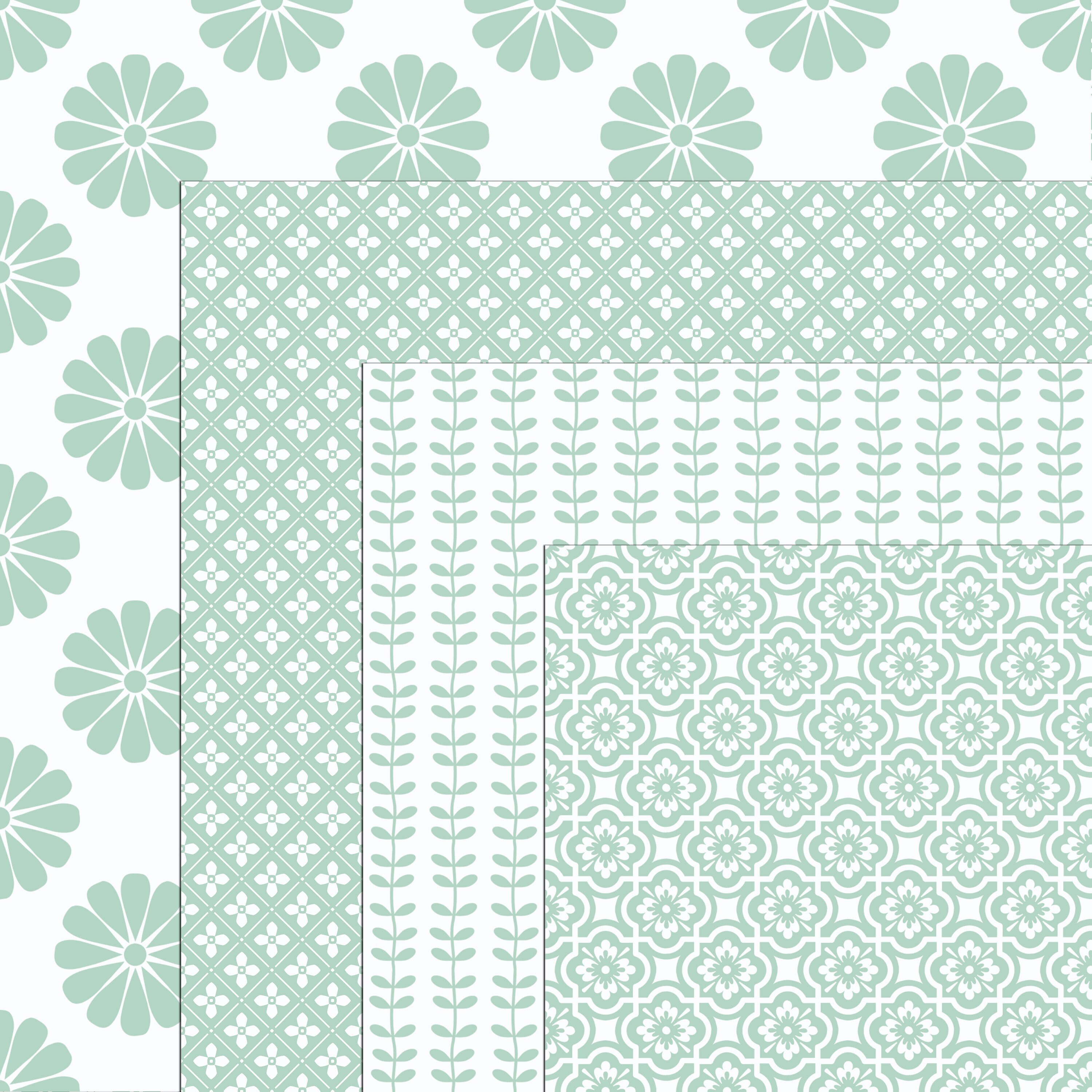 Mint Green Floral Digital Paper Pack. Seamless Mint Scrapbook. 32 Green ...