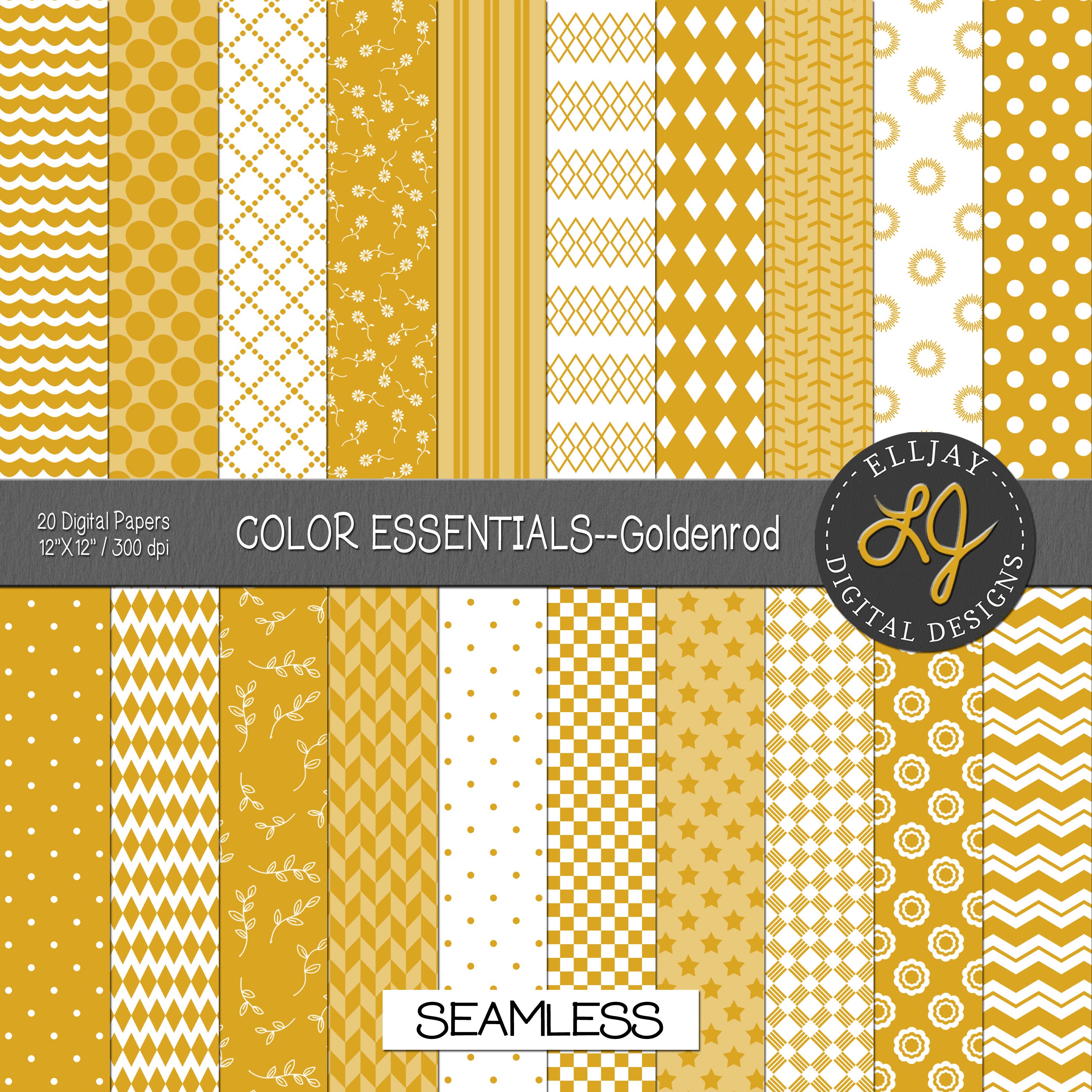 Goldenrod Yellow Digital Paper Pack. Seamless Yellow Scrapbook Paper ...
