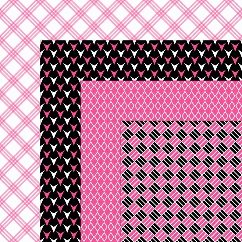 Pink & Black Digital Paper Pack: Seamless Patterns (digital Download ...