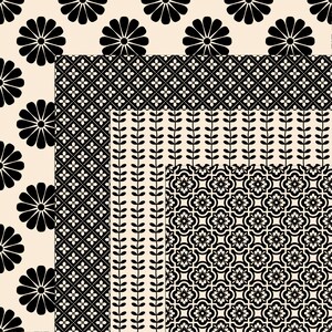 Black & Cream Floral Digital Paper Pack. Black and Antique White Floral ...