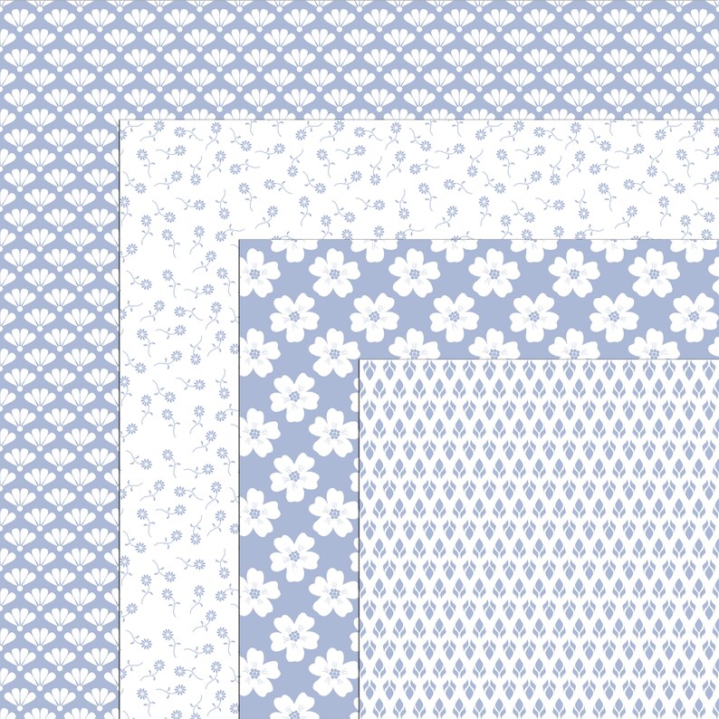 Light Blue & White Floral Digital Paper Pack. 32 Light Blue White ...