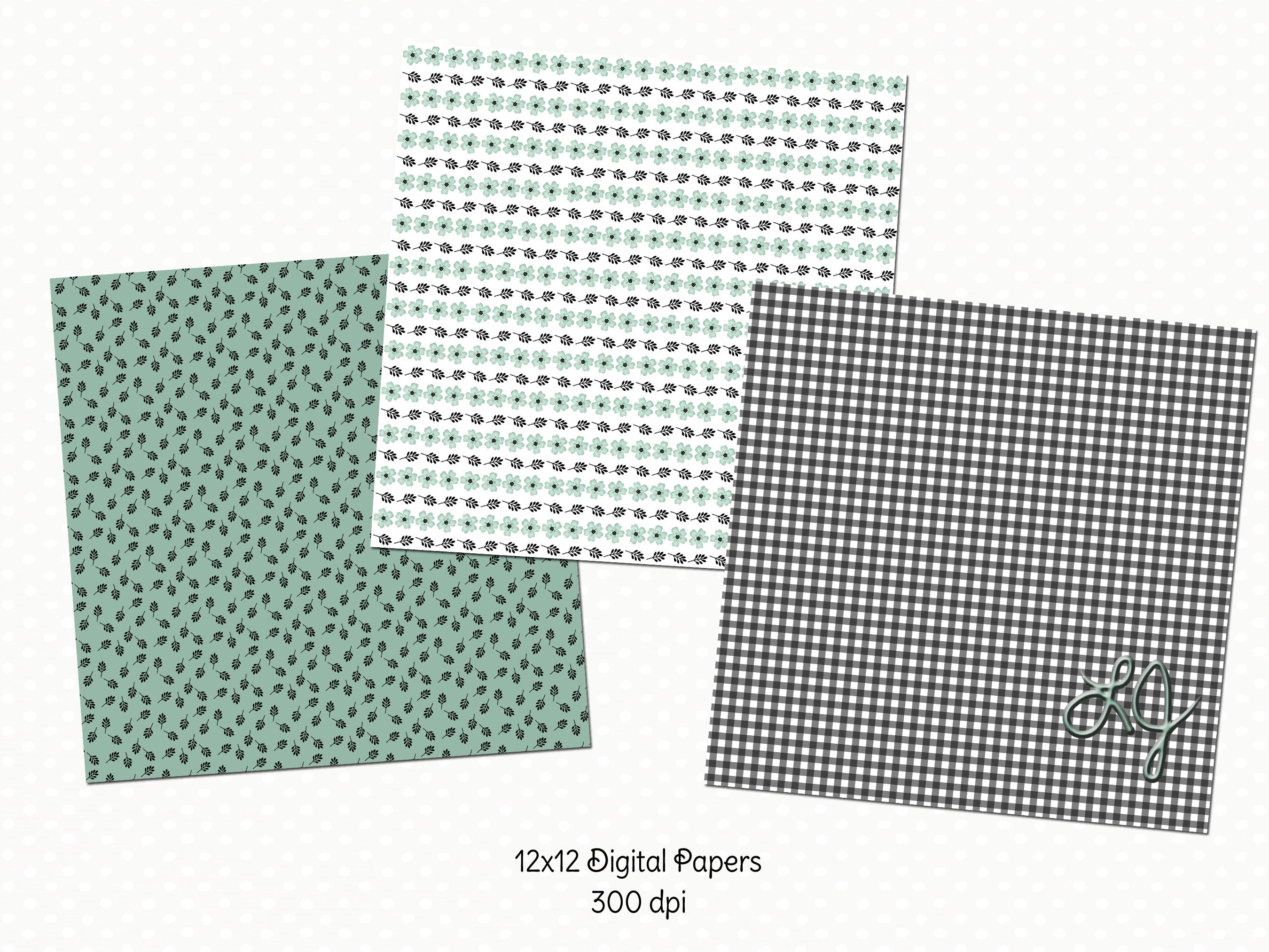 Mint Green Floral Digital Paper Pack With Seamless Pattern. for ...