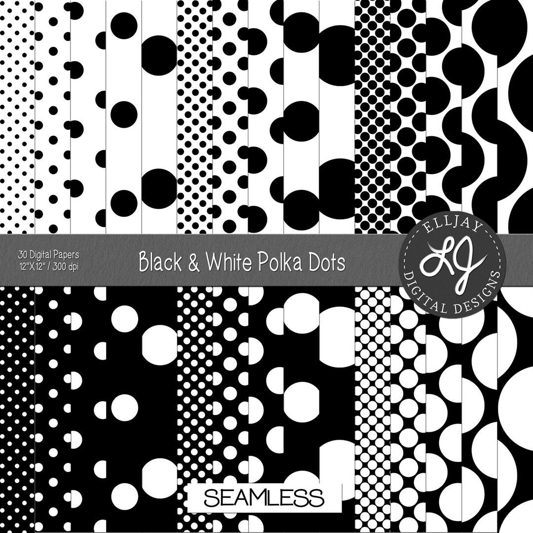 Black & White Polka Dot Digital Paper: Seamless Scrapbook Patterns ...