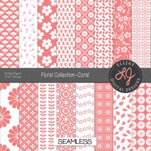 Coral Floral Digital Paper Pack: Seamless Patterns (digital Download ...