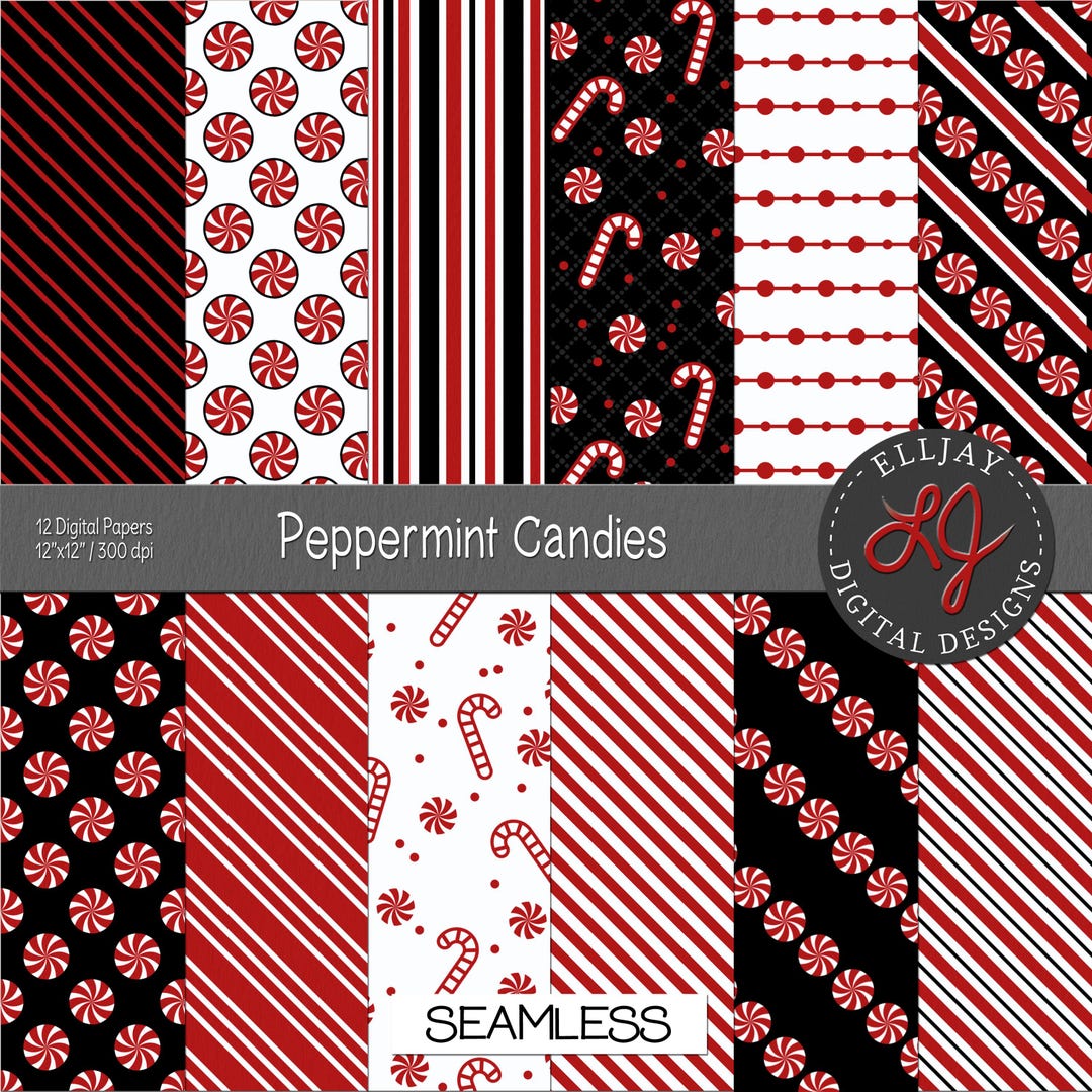 Peppermint Candy Digital Paper Pack: Christmas Scrapbook Patterns ...